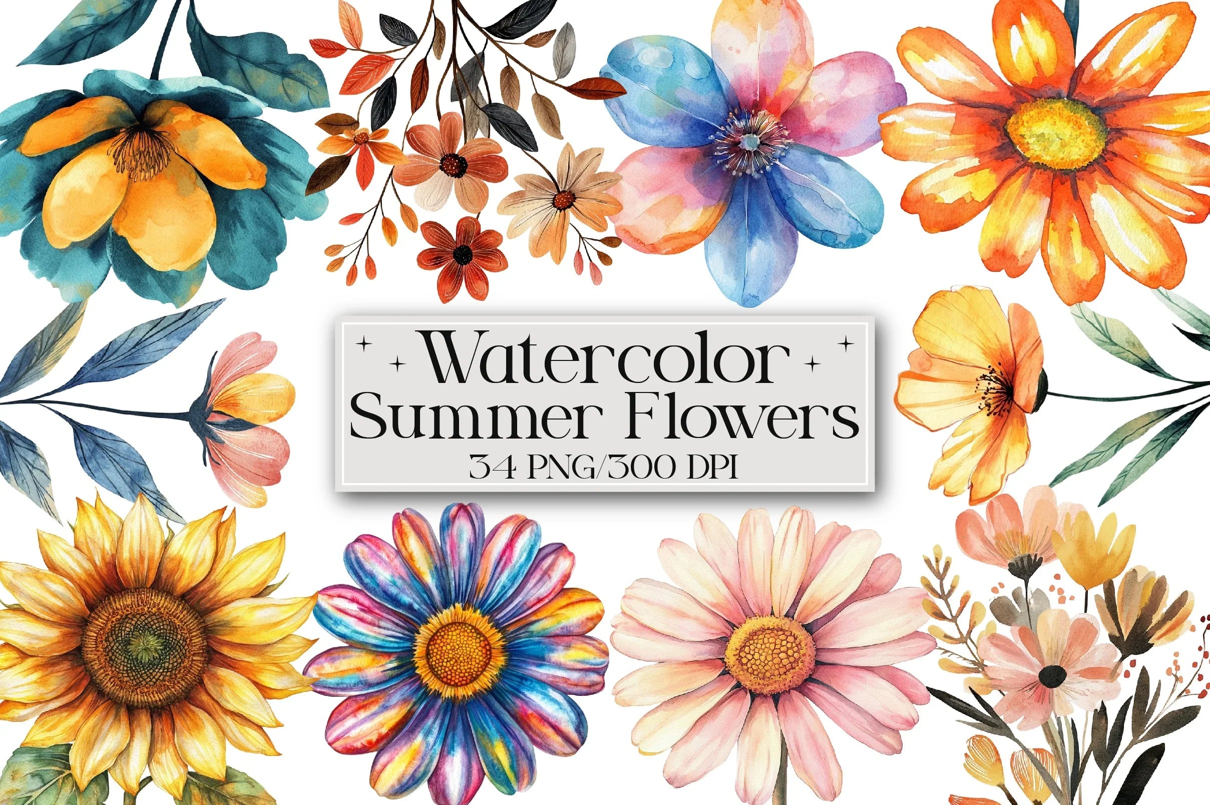 Summer Flowers Clipart Bundle