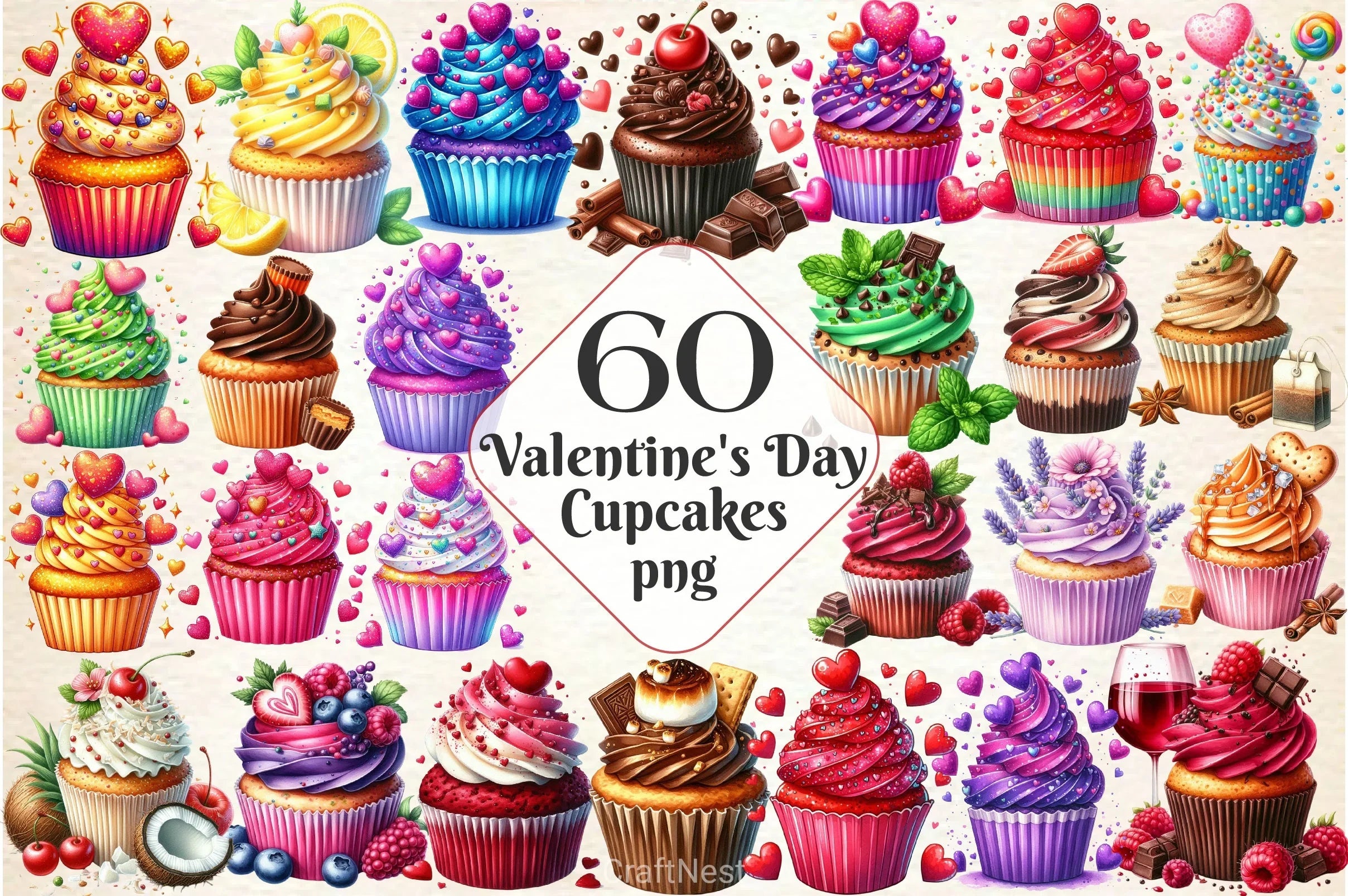Valentine Cupcake Clipart Bundle