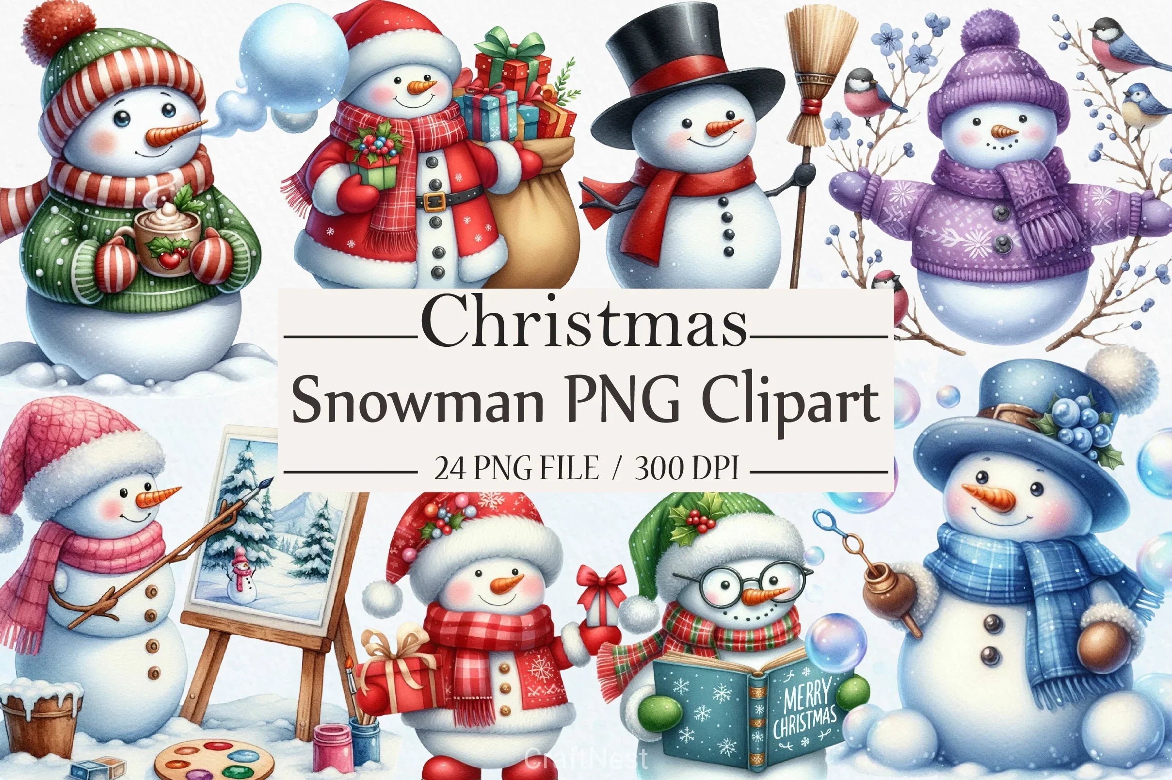 Christmas Snowman Clipart Bundle