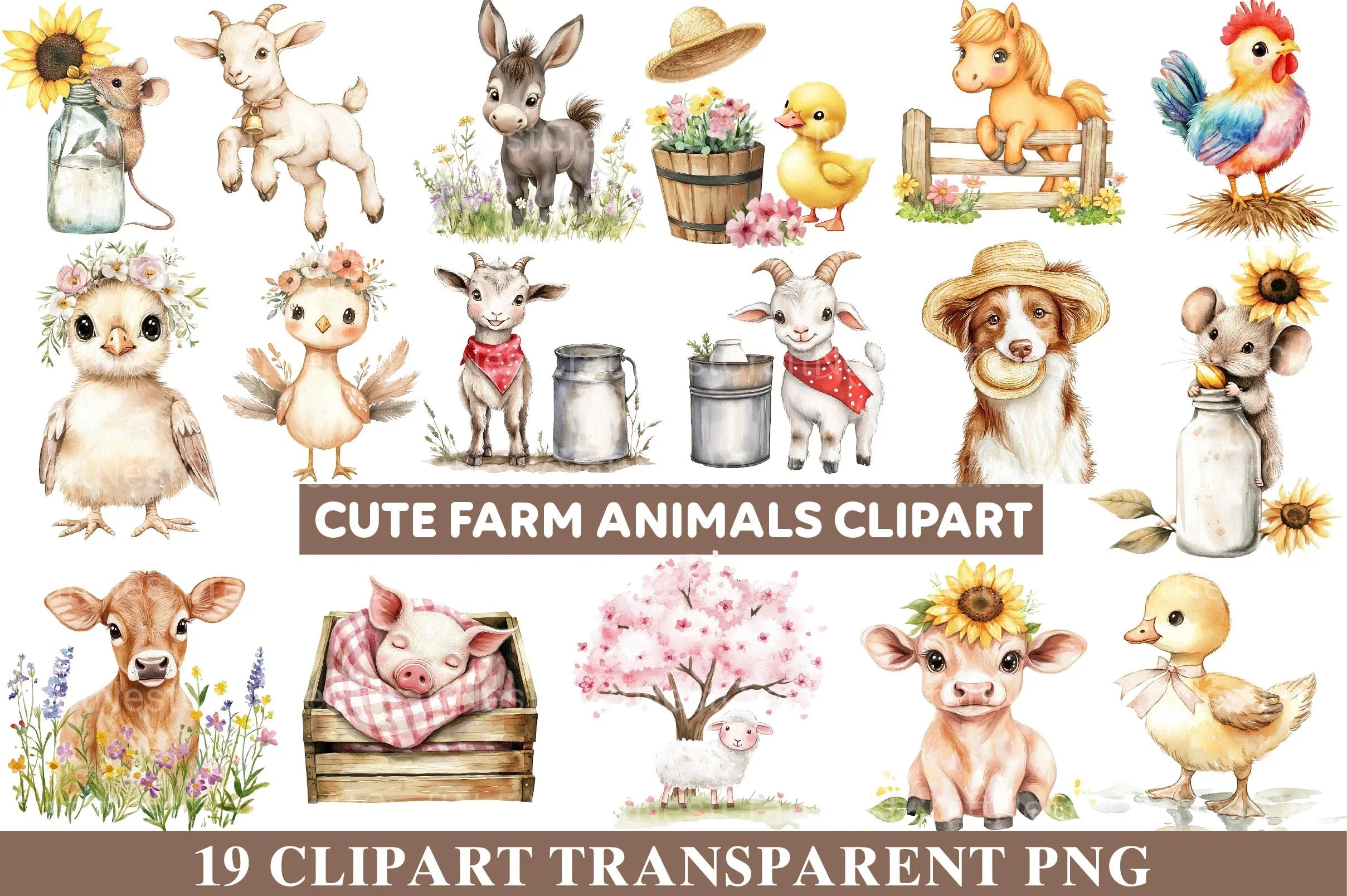 Cute Farm Animals Clipart