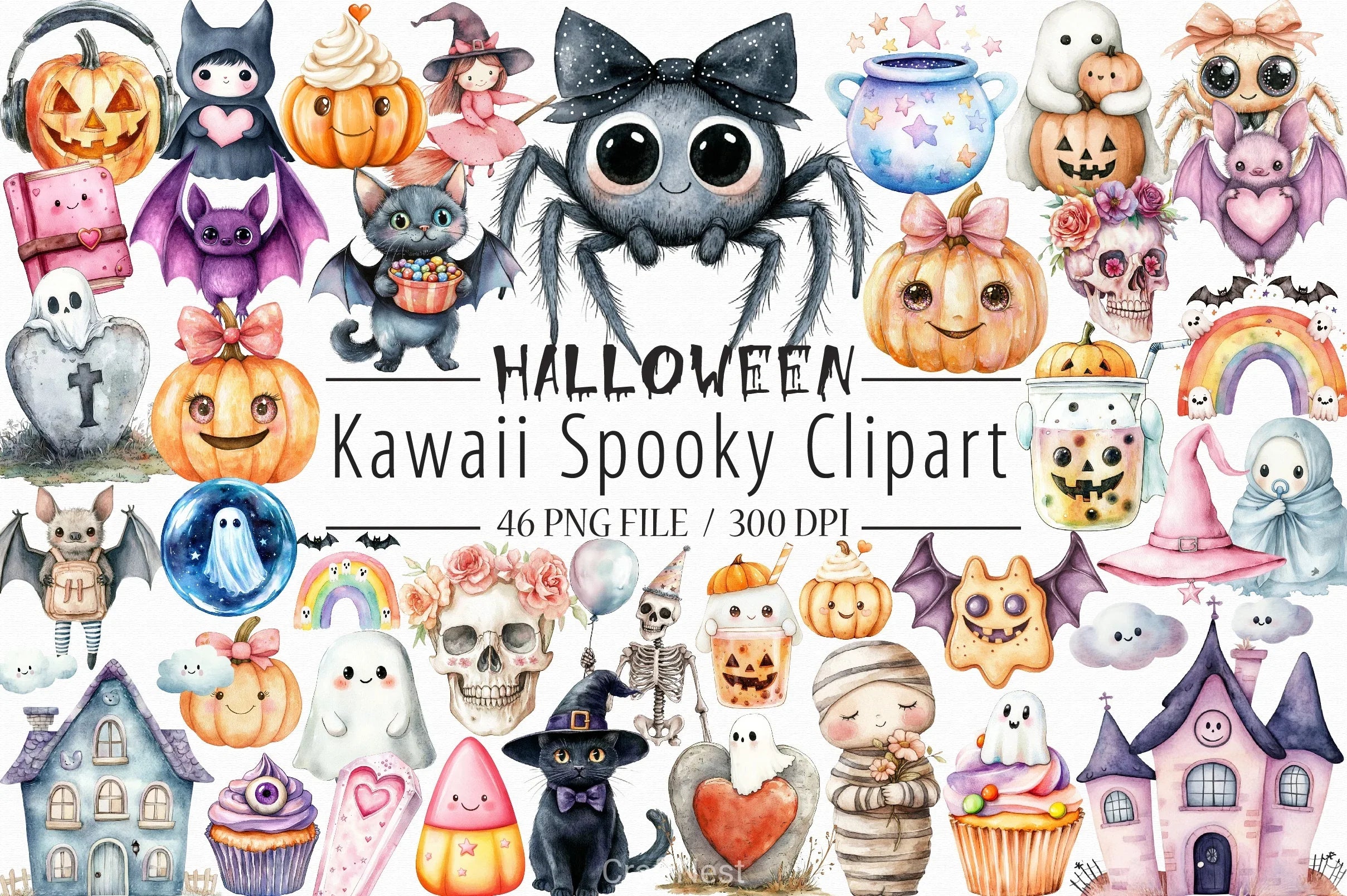 Halloween Kawaii Spooky Clipart Bundle