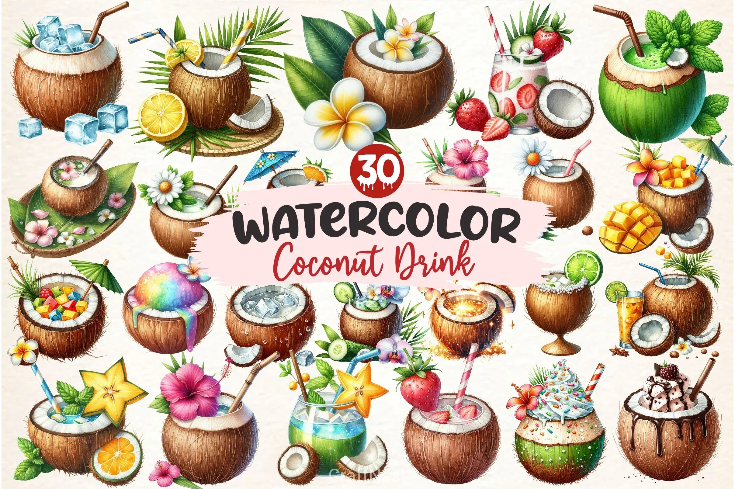 Coconut Drink Clipart Bundle