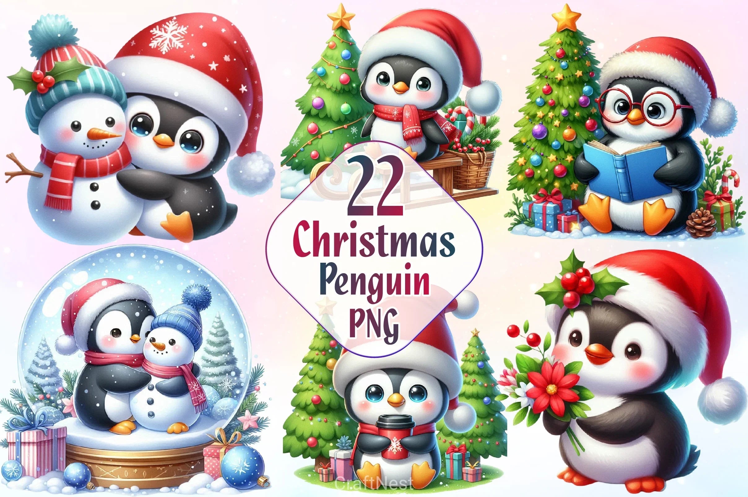 Christmas Penguin Clipart Bundle
