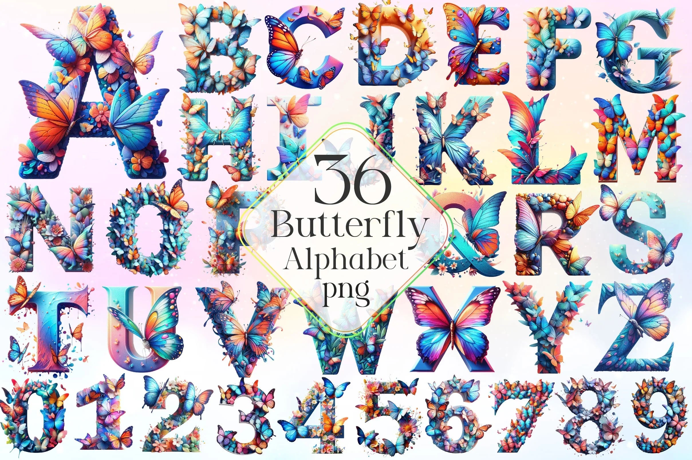 Butterfly Alphabet Clipart Bundle