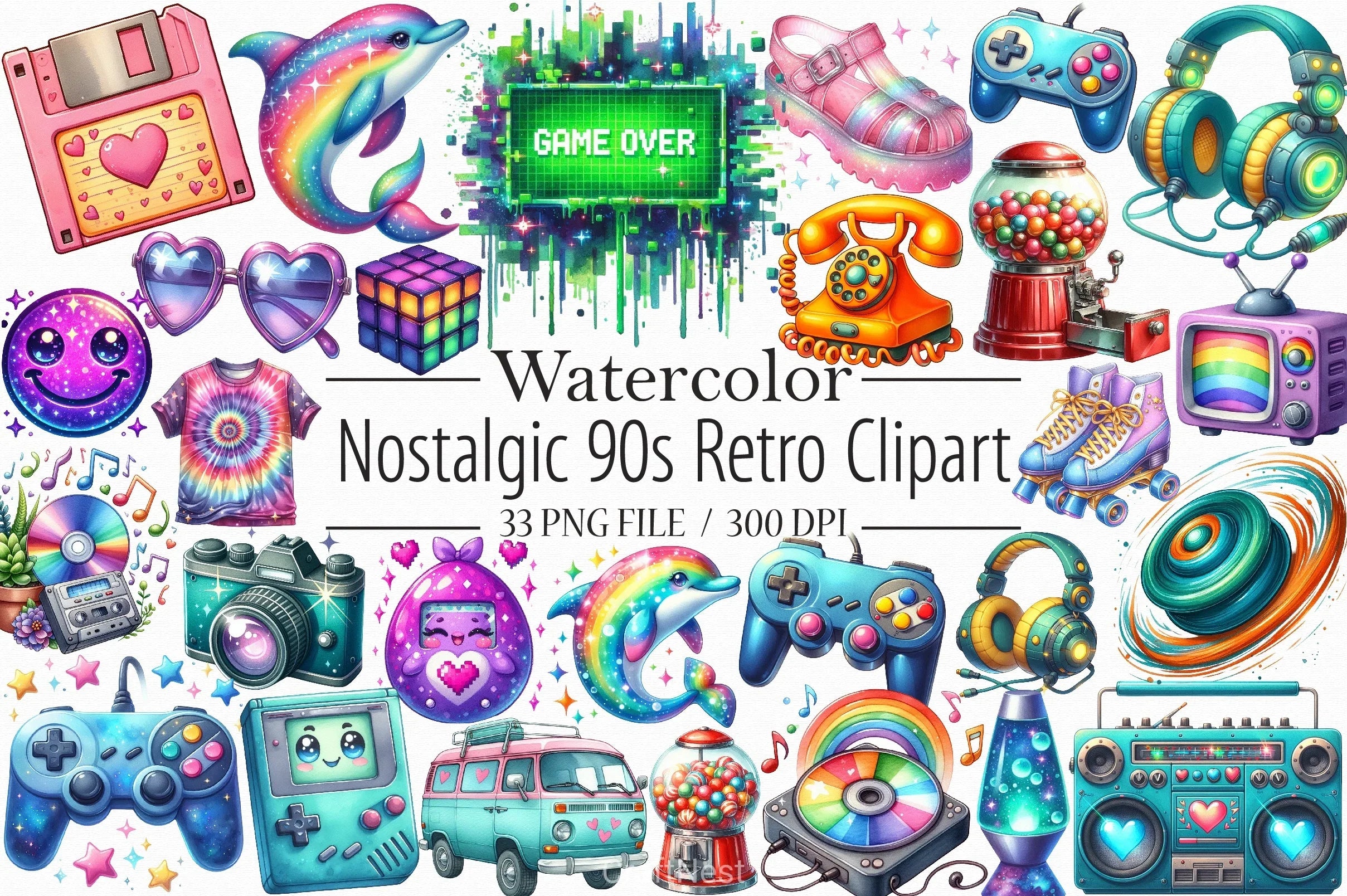 Nostalgic 90s Retro Clipart Bundle
