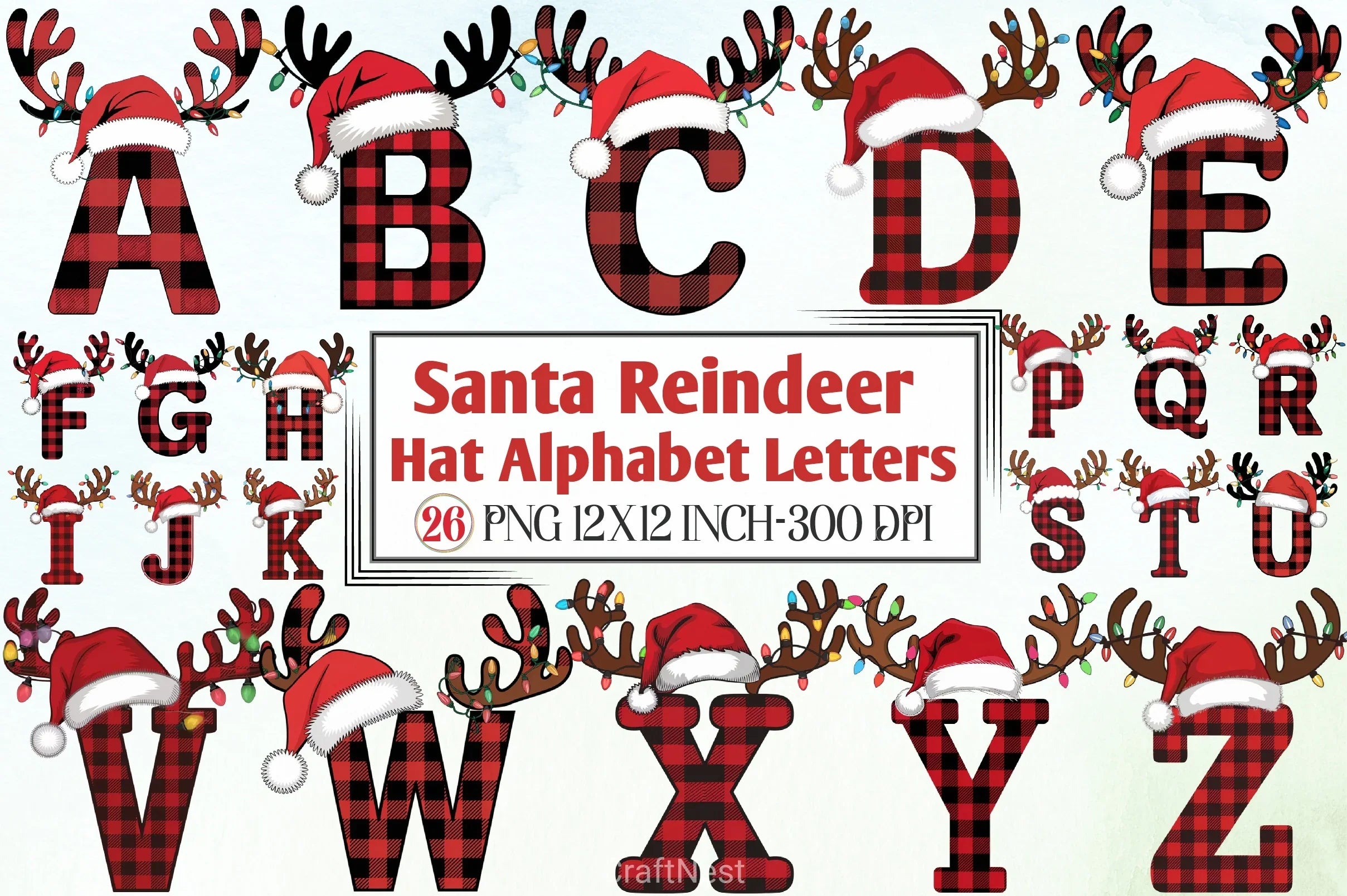 Santa Reindeer Hat Alphabet Clipart Bundle