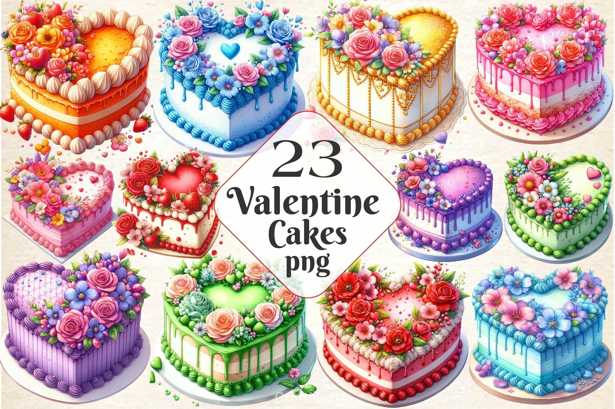 Valentine Cake Clipart Bundle