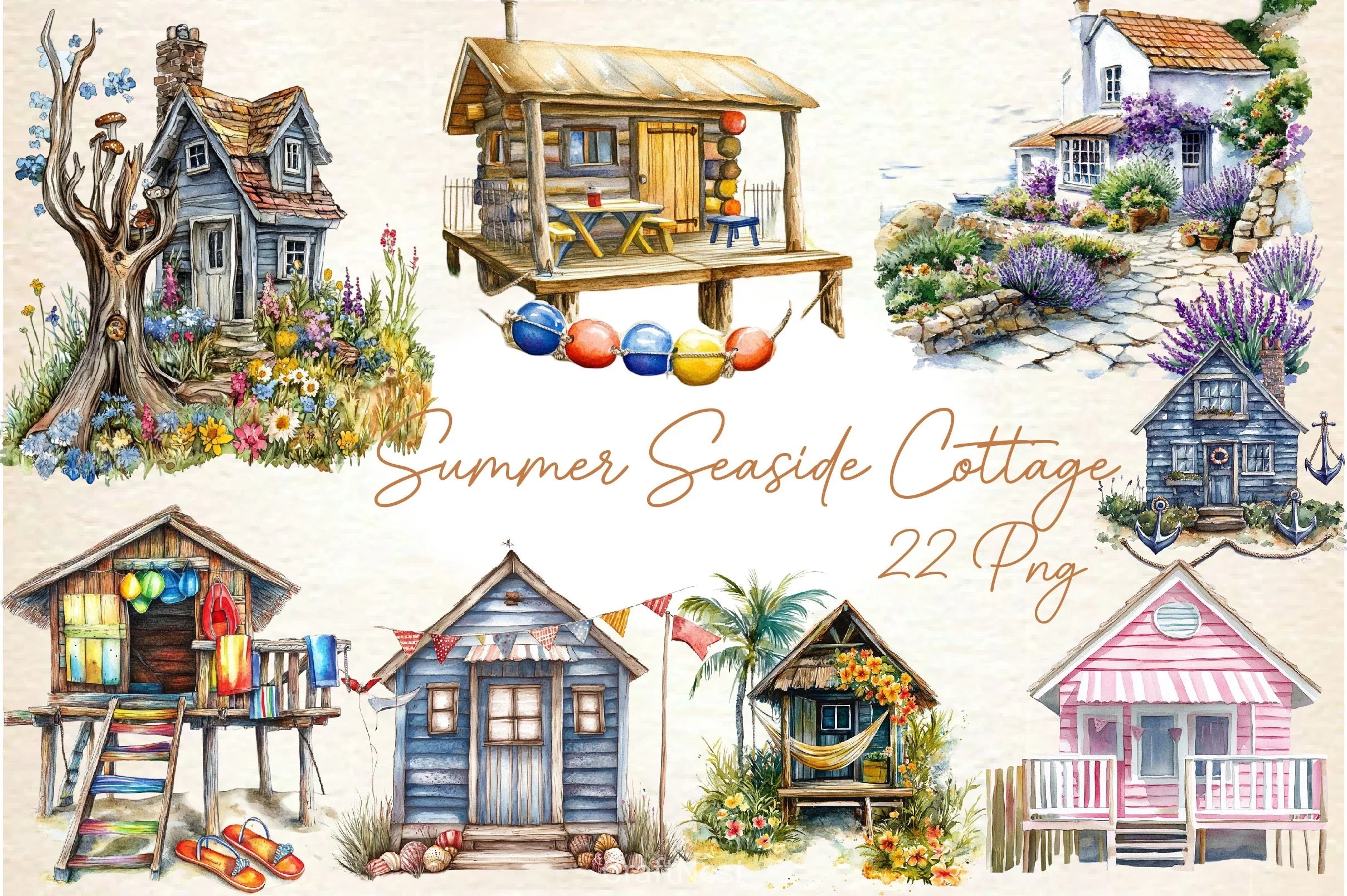 Summer Seaside Cottage Clipart Bundle