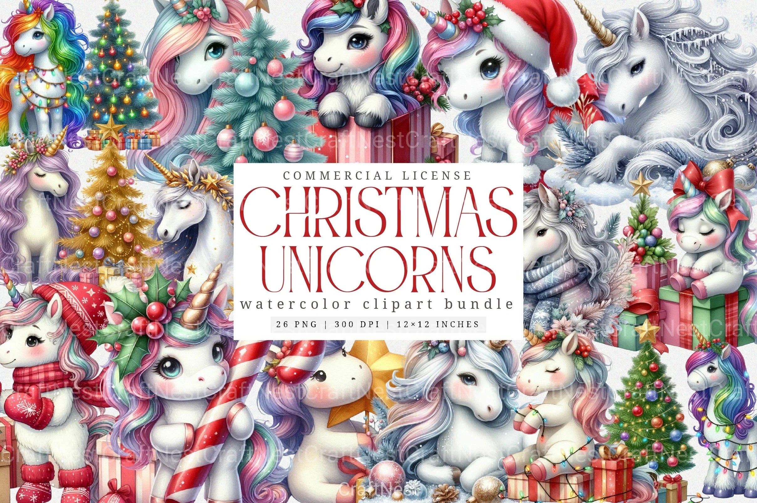 Christmas Unicorns Festive Clipart Bundle