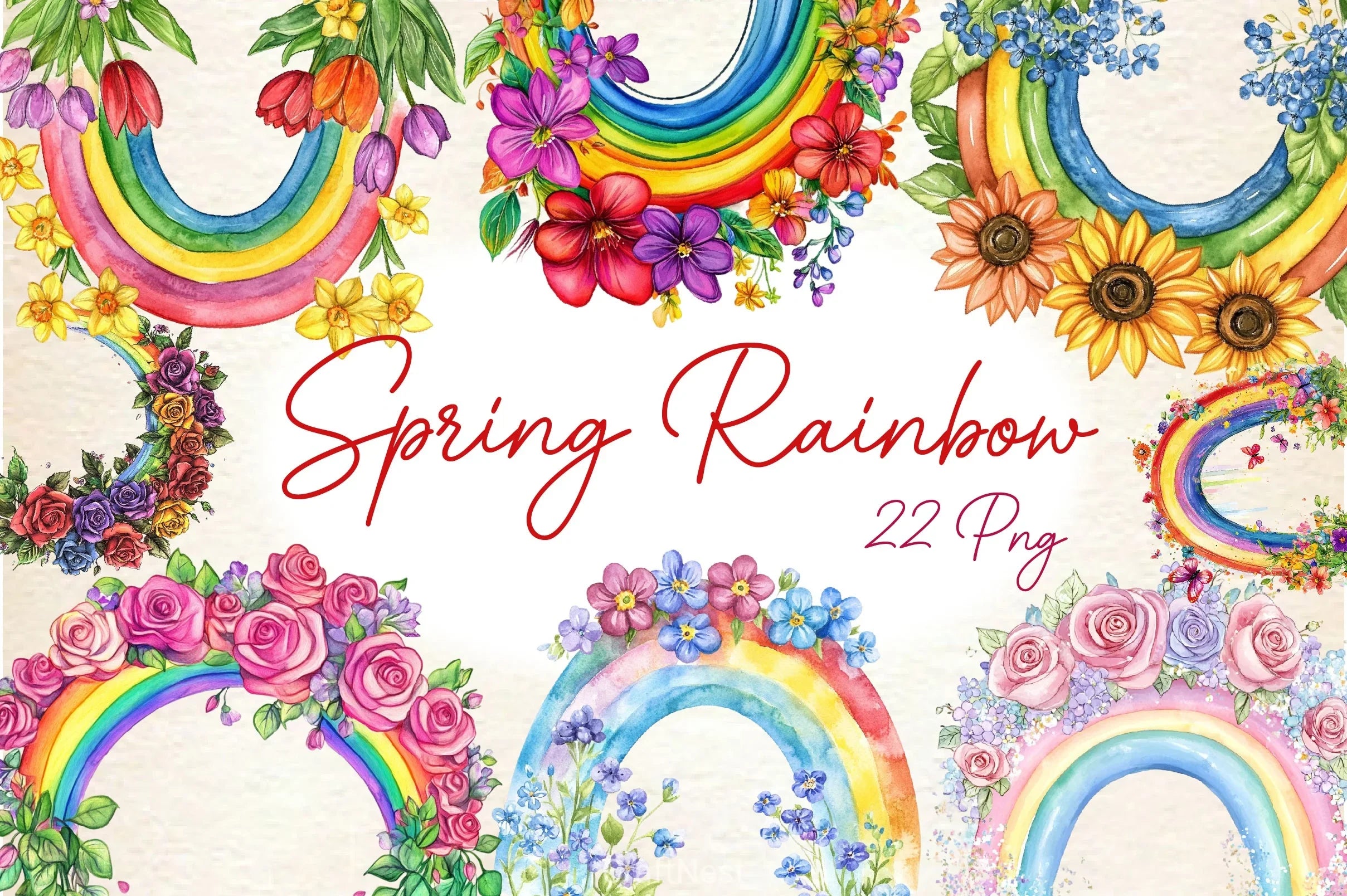 Floral Spring Rainbow Clipart Bundle