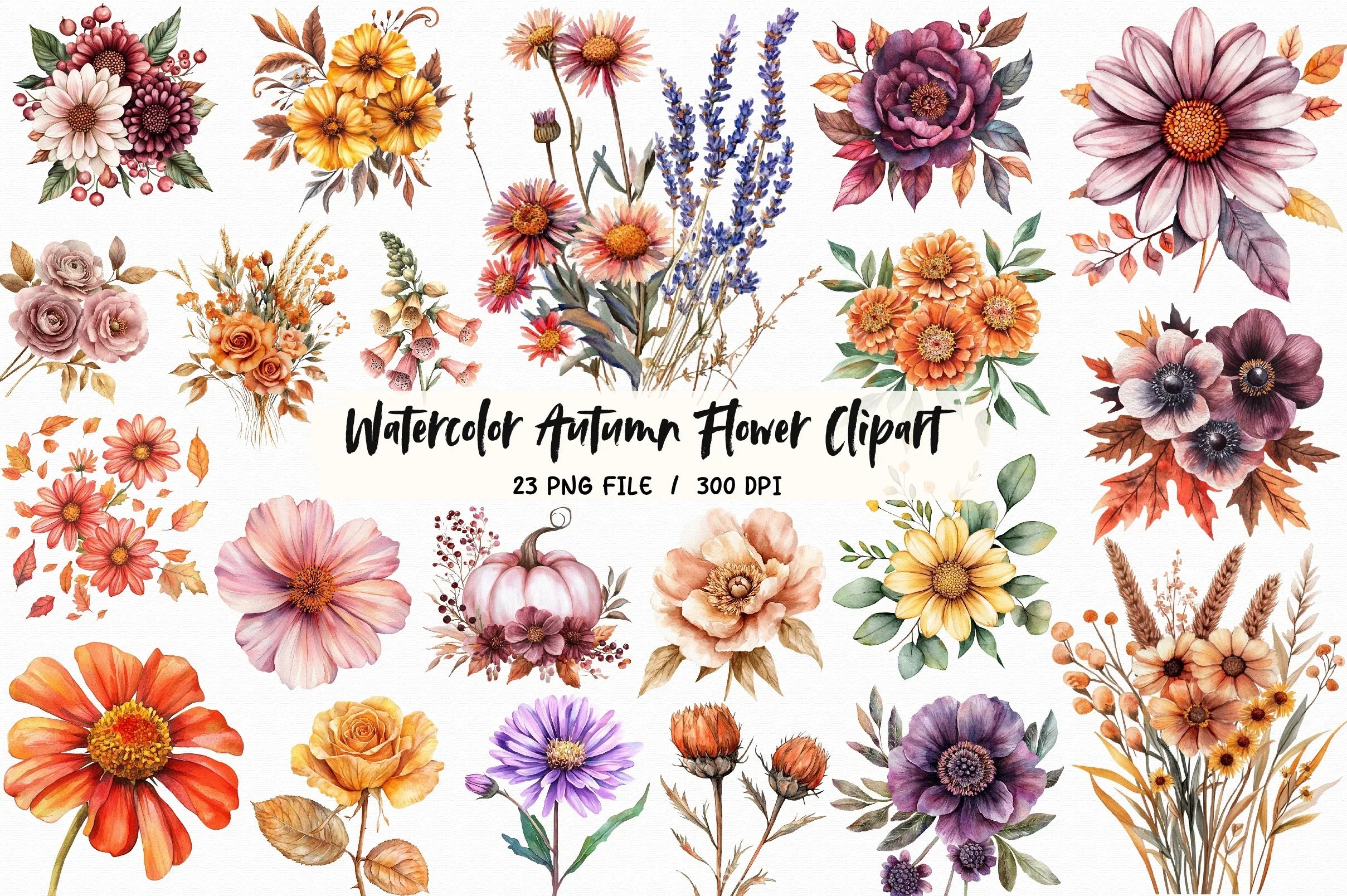 Autumn Flower Clipart Bundle
