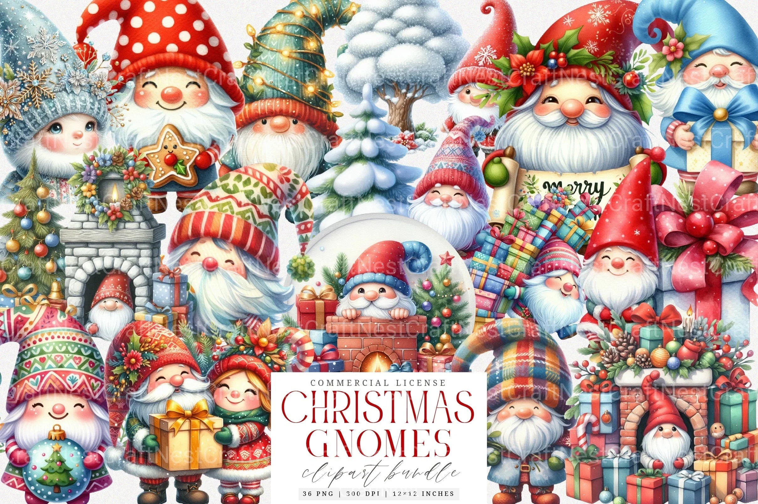 Festive Christmas Gnomes Clipart Bundle