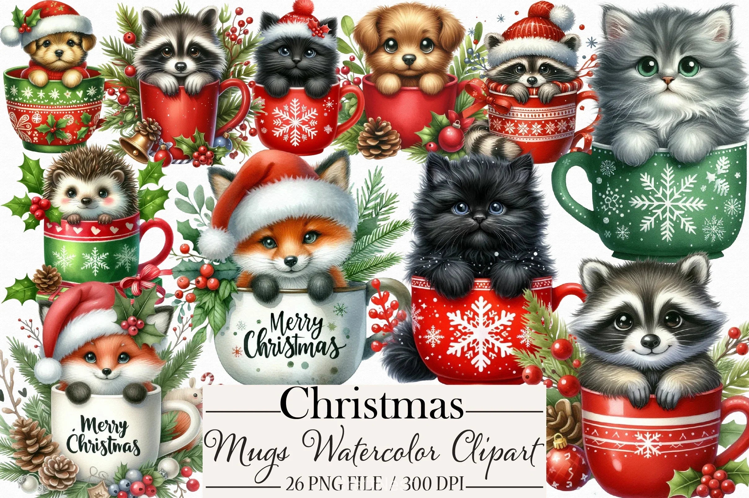 Christmas Mugs Clipart Bundle