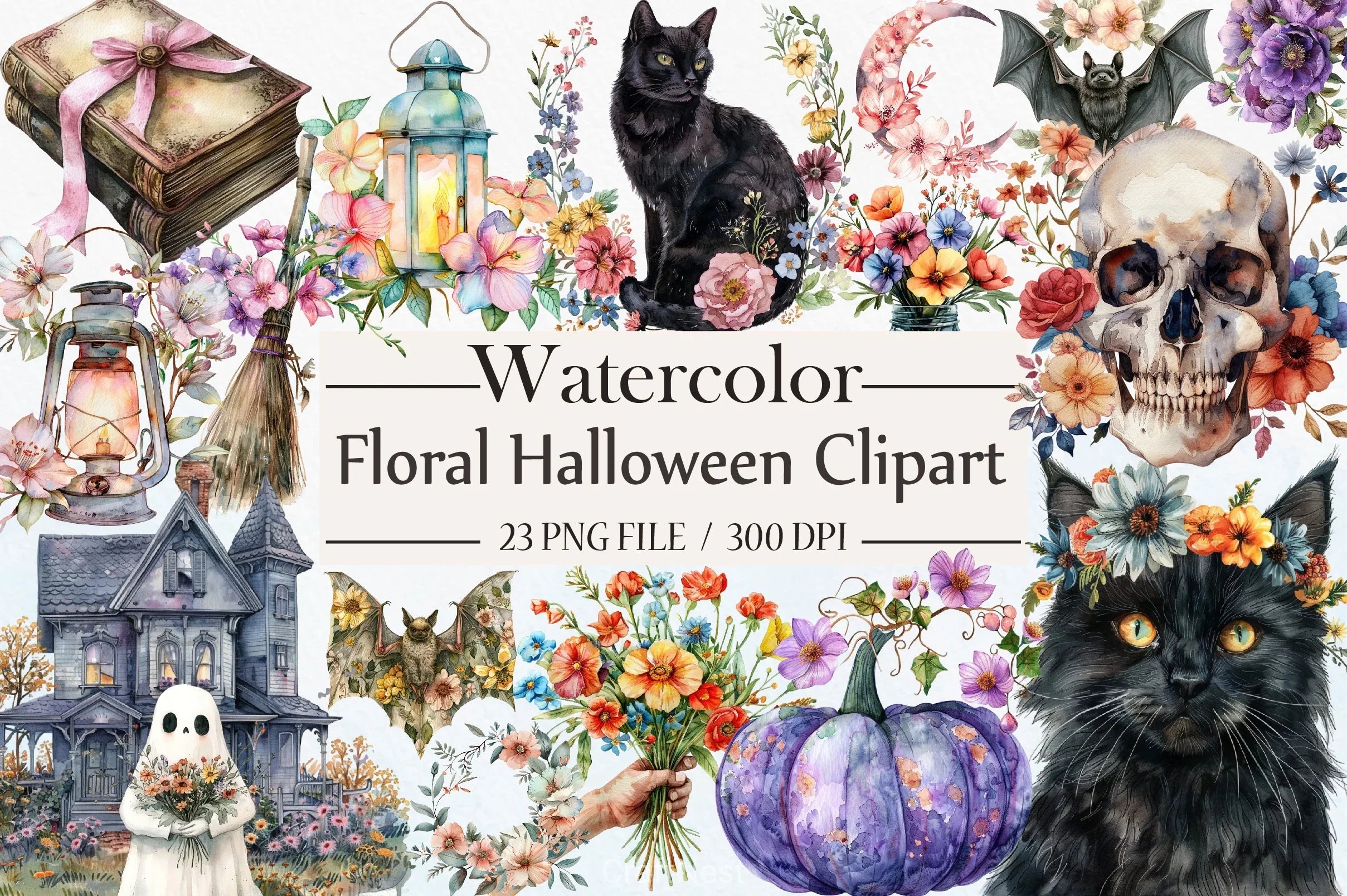 Floral Halloween Clipart Bundle
