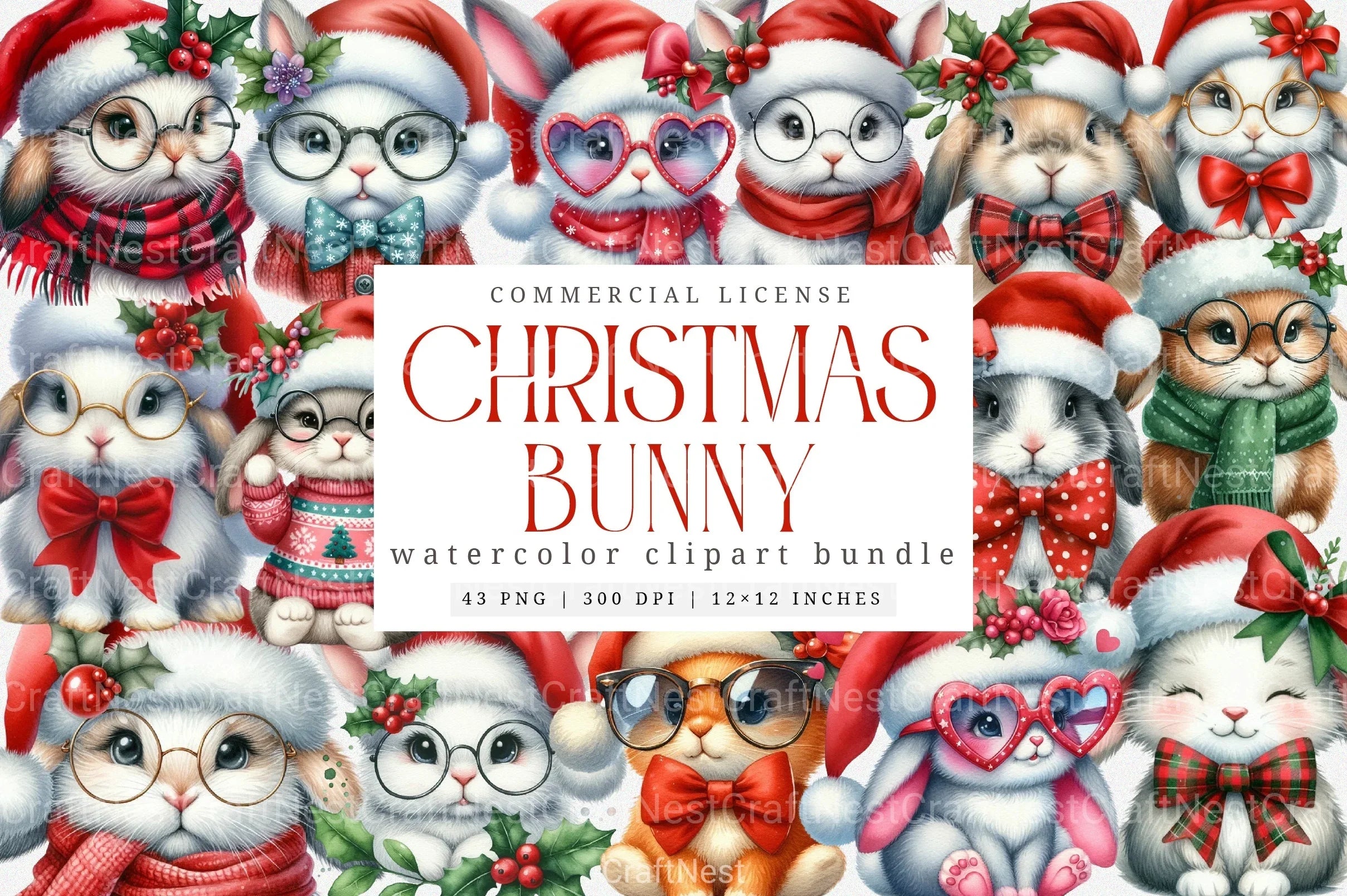 Christmas Bunny Clipart Bundle