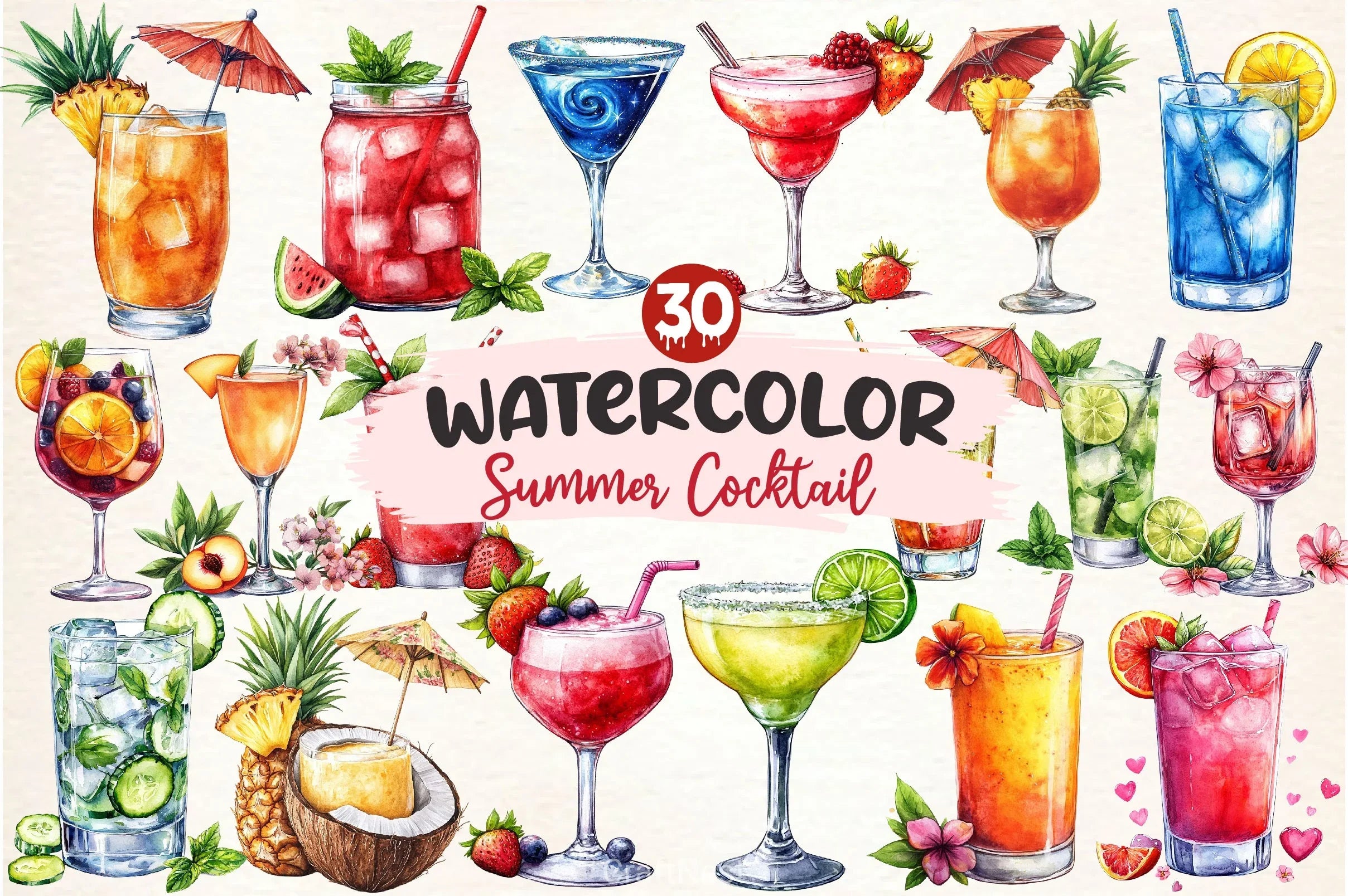 Summer Cocktail Clipart Bundle
