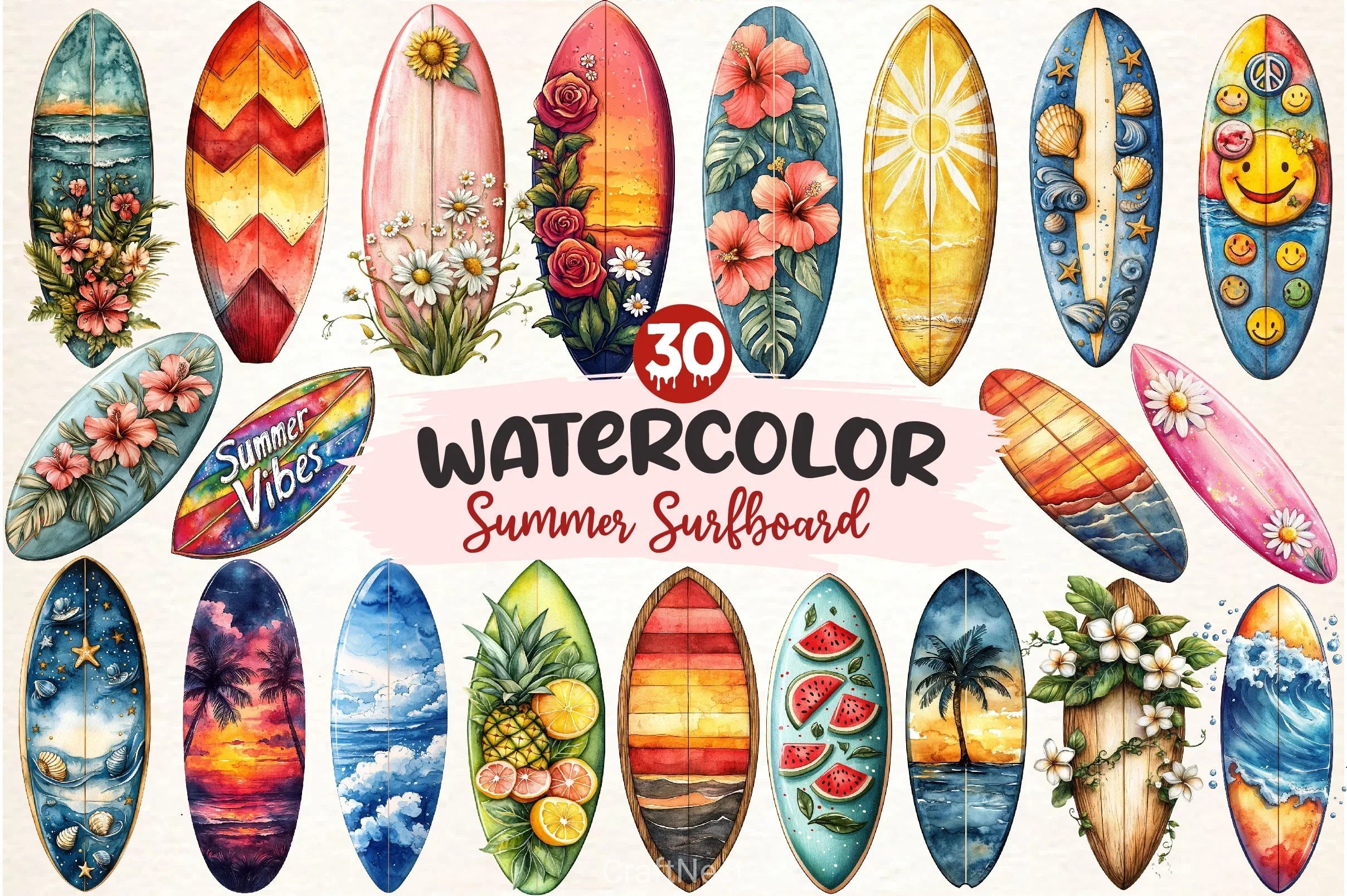 Summer Surfboard Clipart Bundle