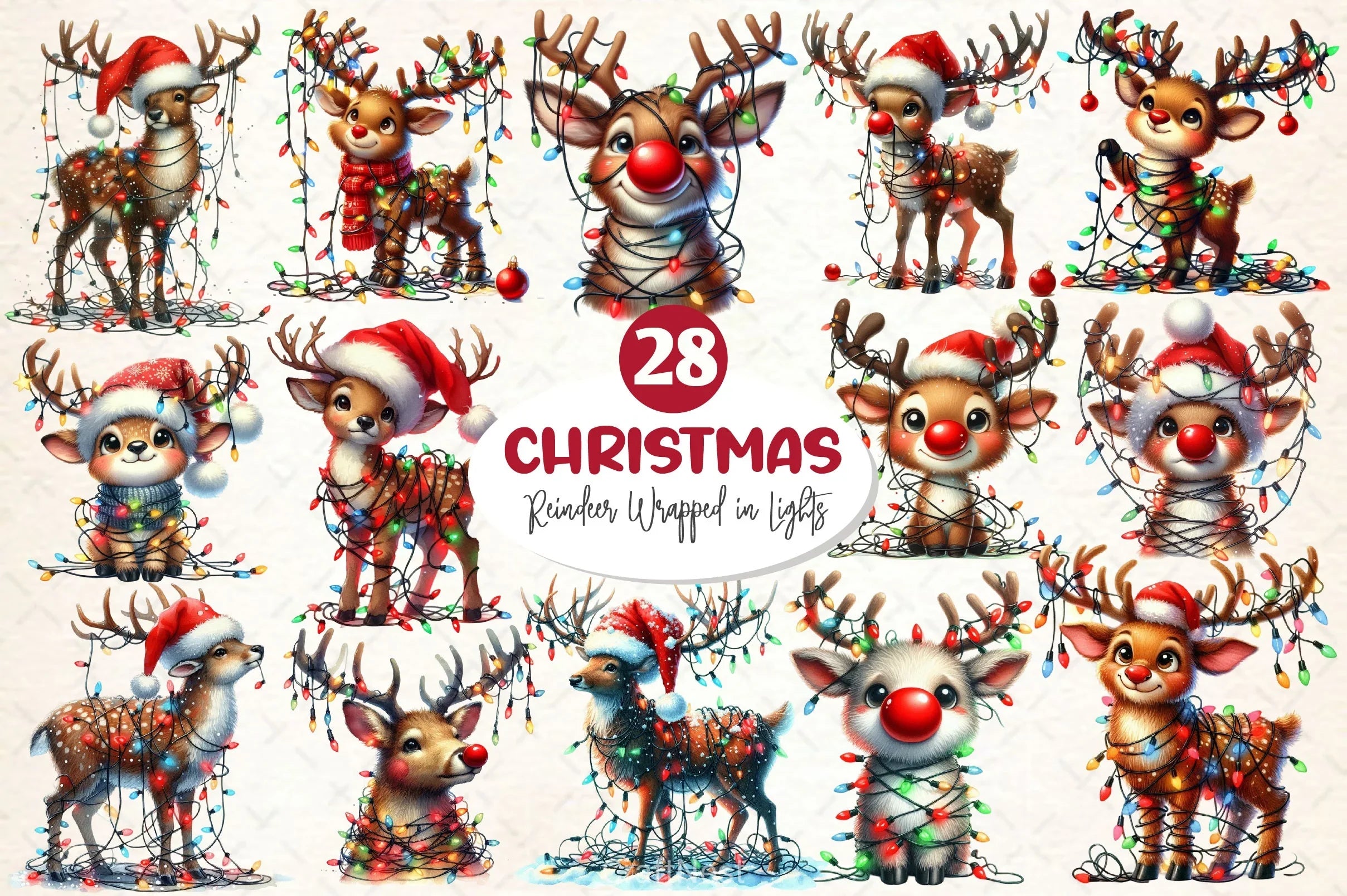 Cute Reindeer Christmas Clipart Bundle