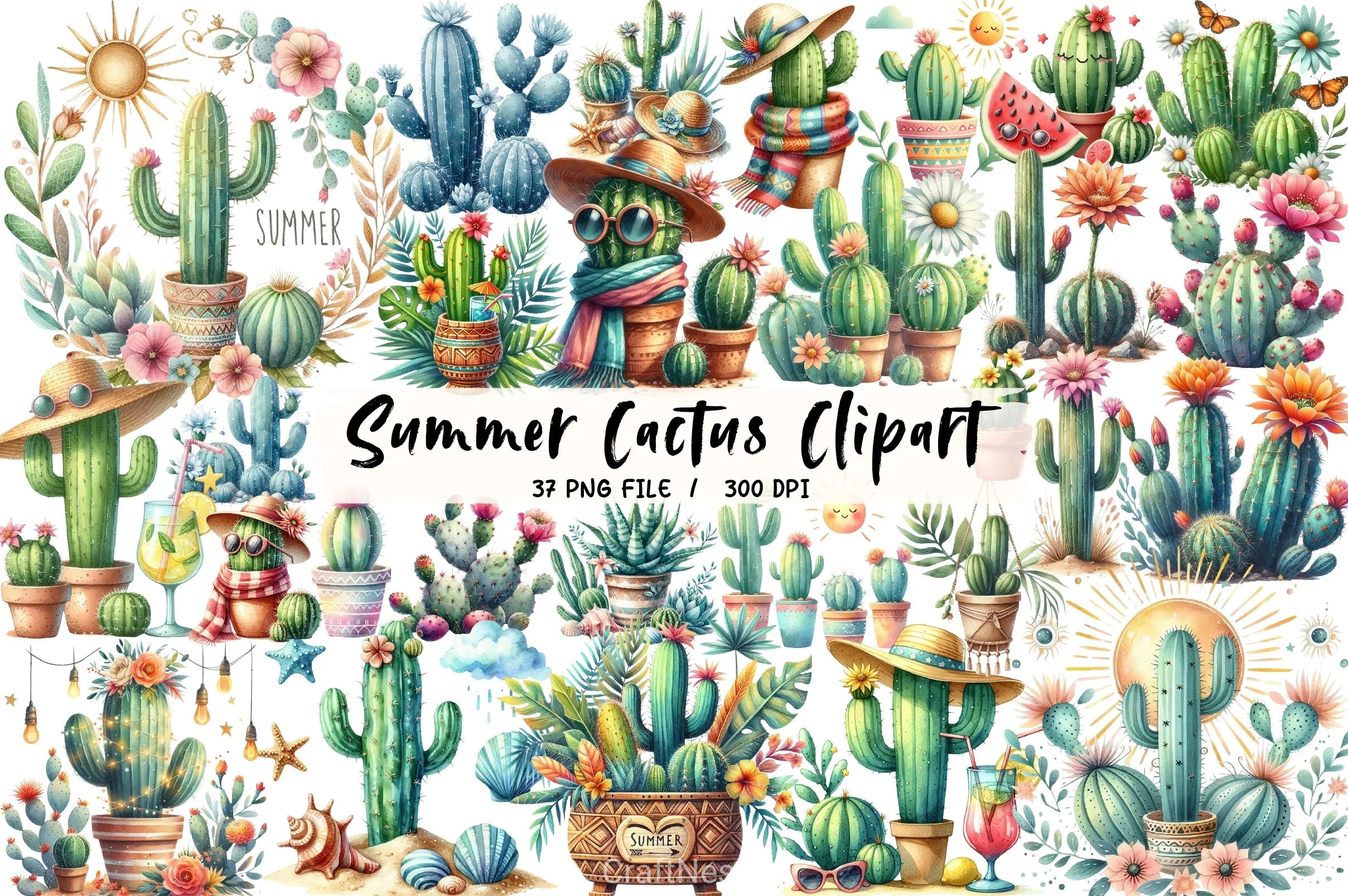 Summer Cactus Clipart Bundle