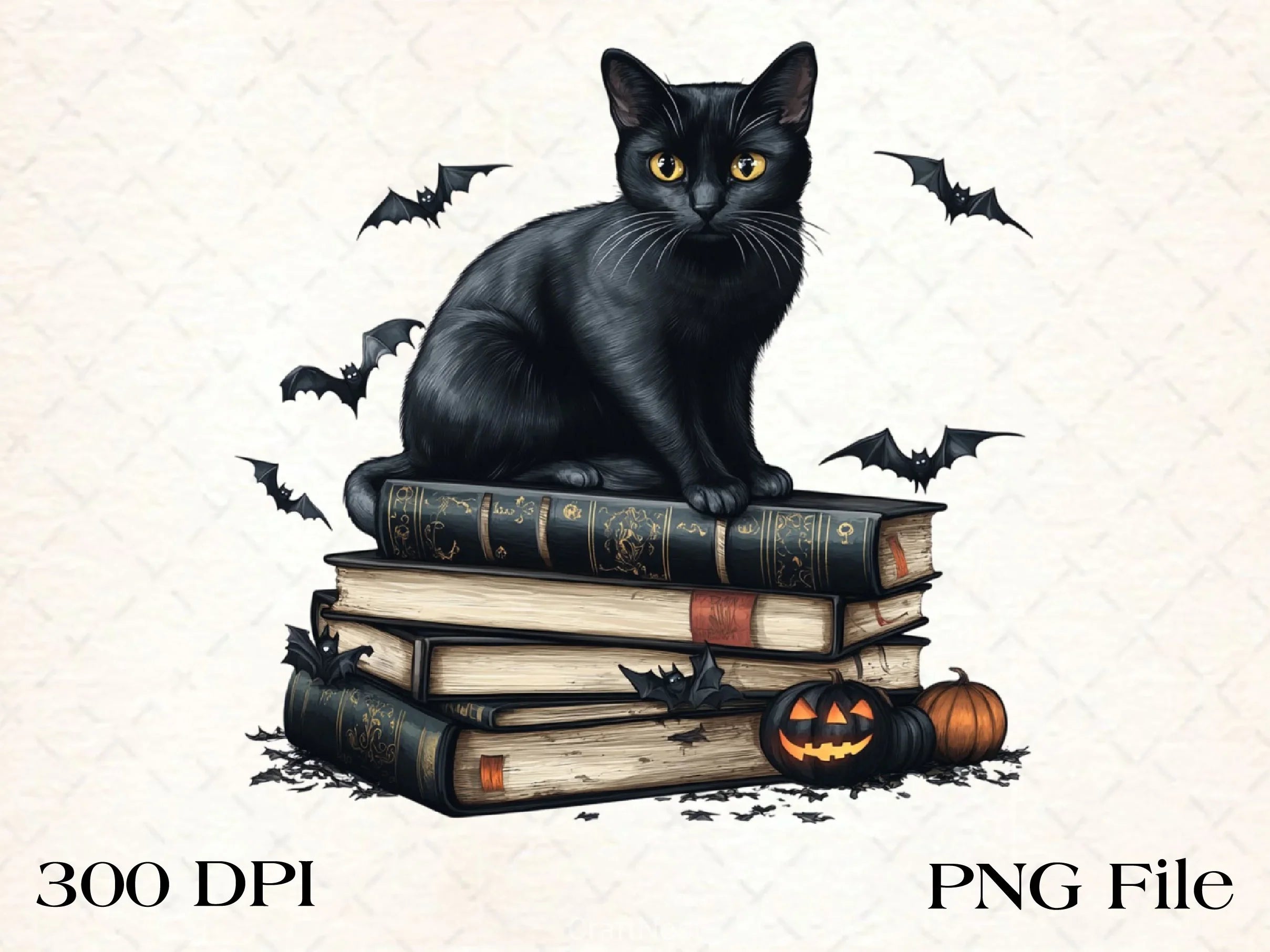 Halloween Black Cat Books Clipart Bundle