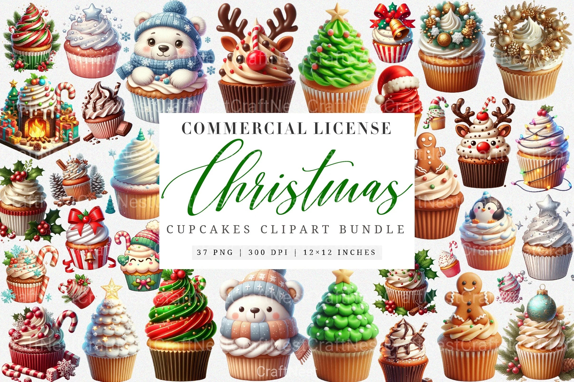 Christmas Cupcake Clipart Bundle