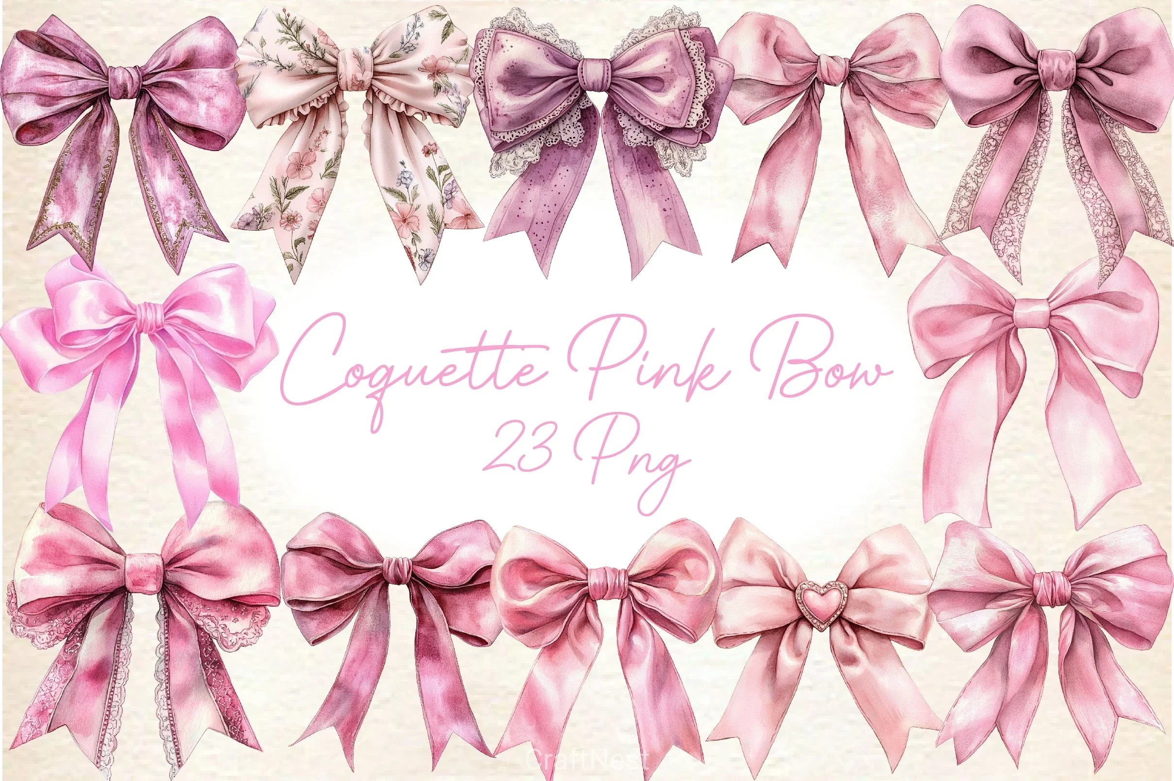 Coquette Pink Bow Graphics Clipart Bundle
