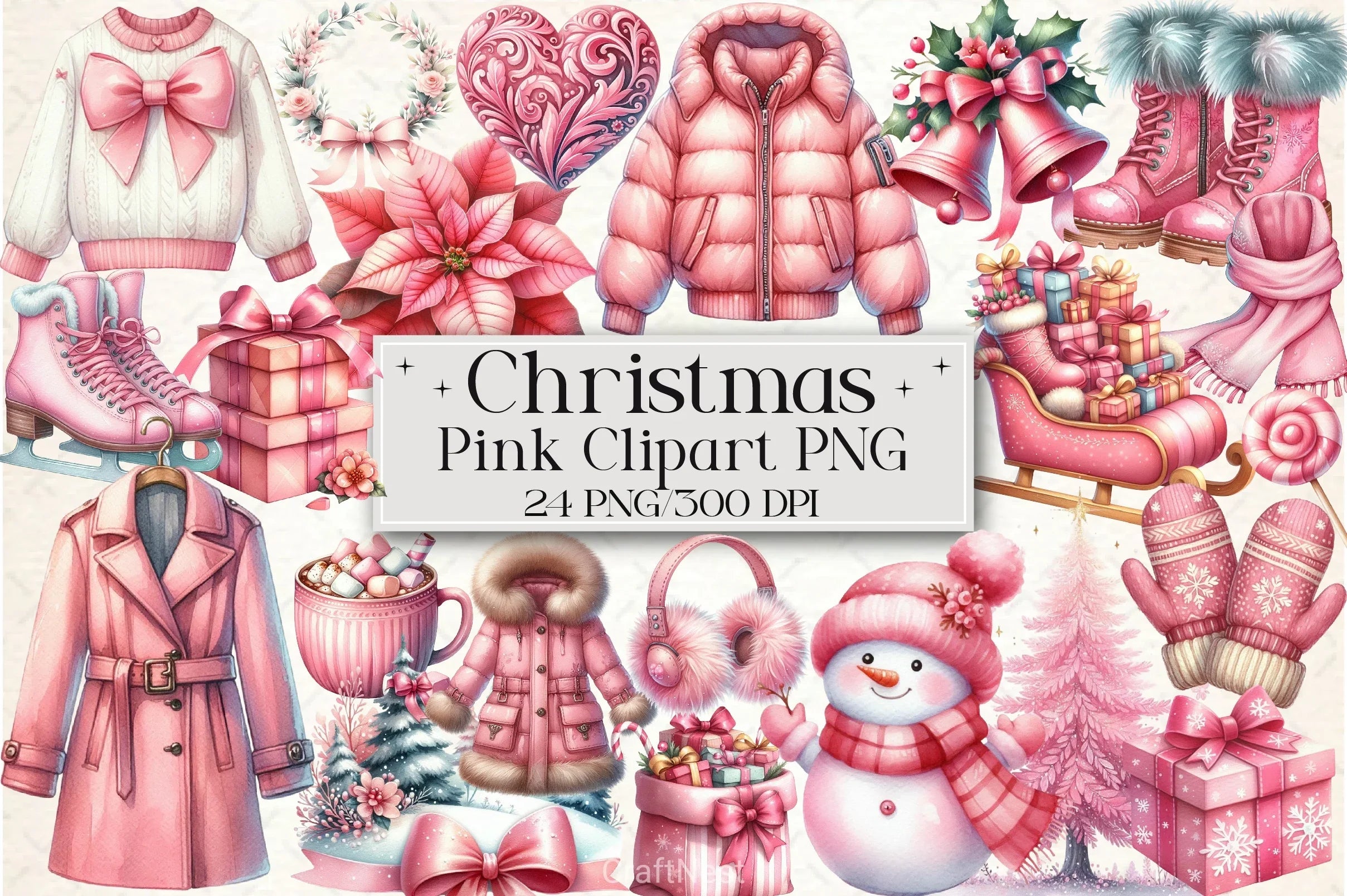 Pink Christmas Clipart Bundle