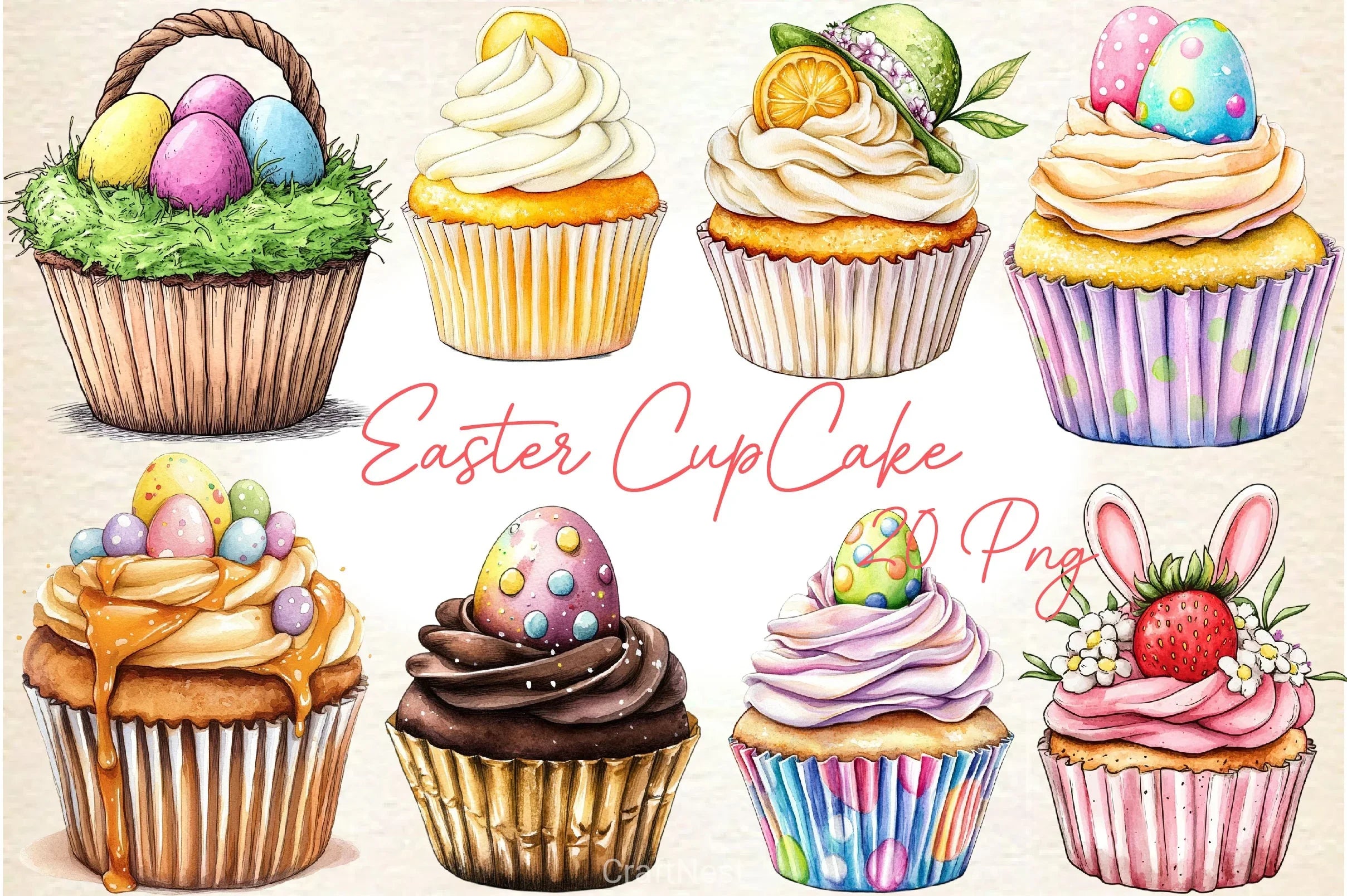 Easter Cupcake Clipart Bundle