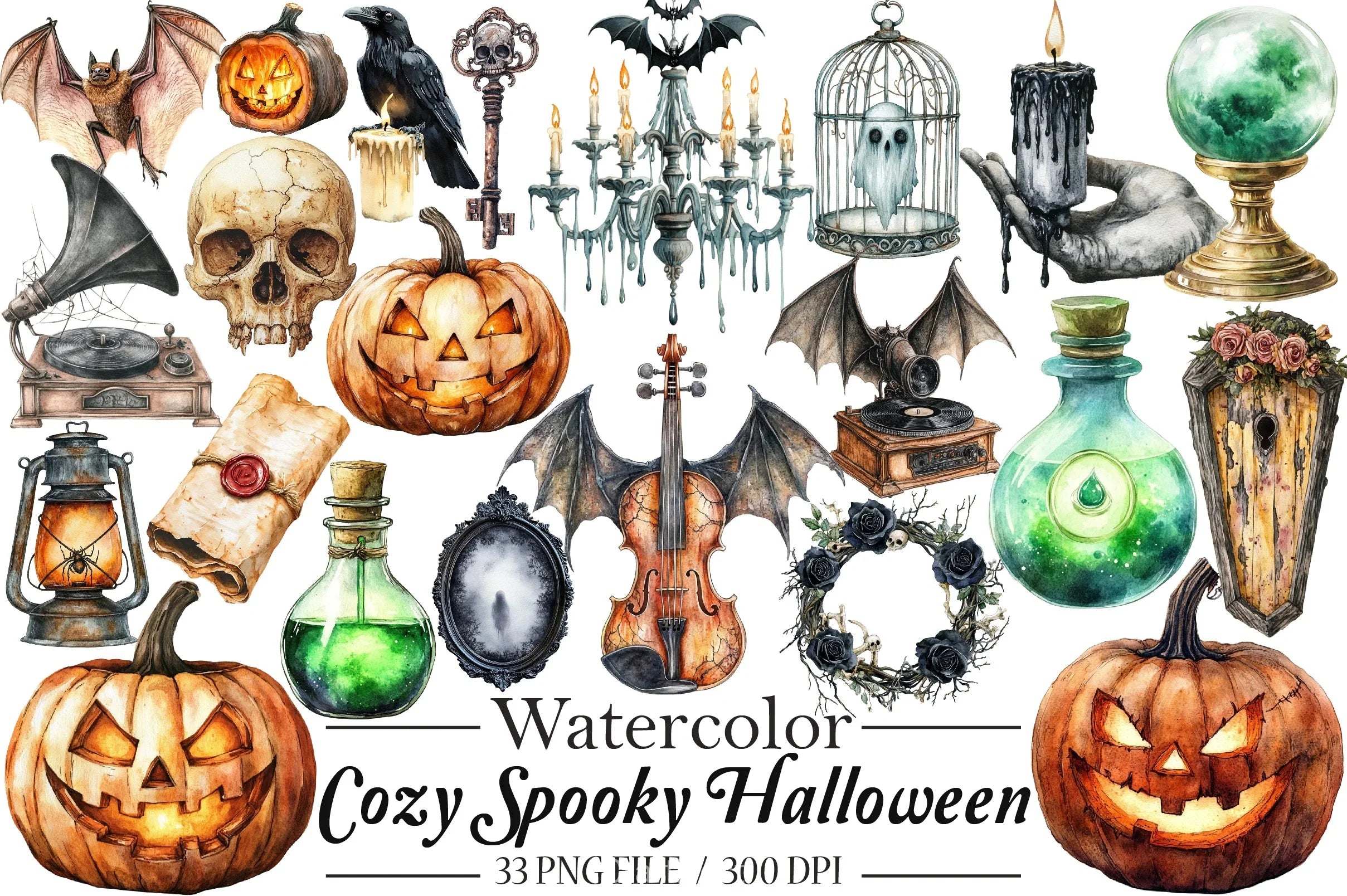 Cozy Spooky Halloween Clipart Bundle