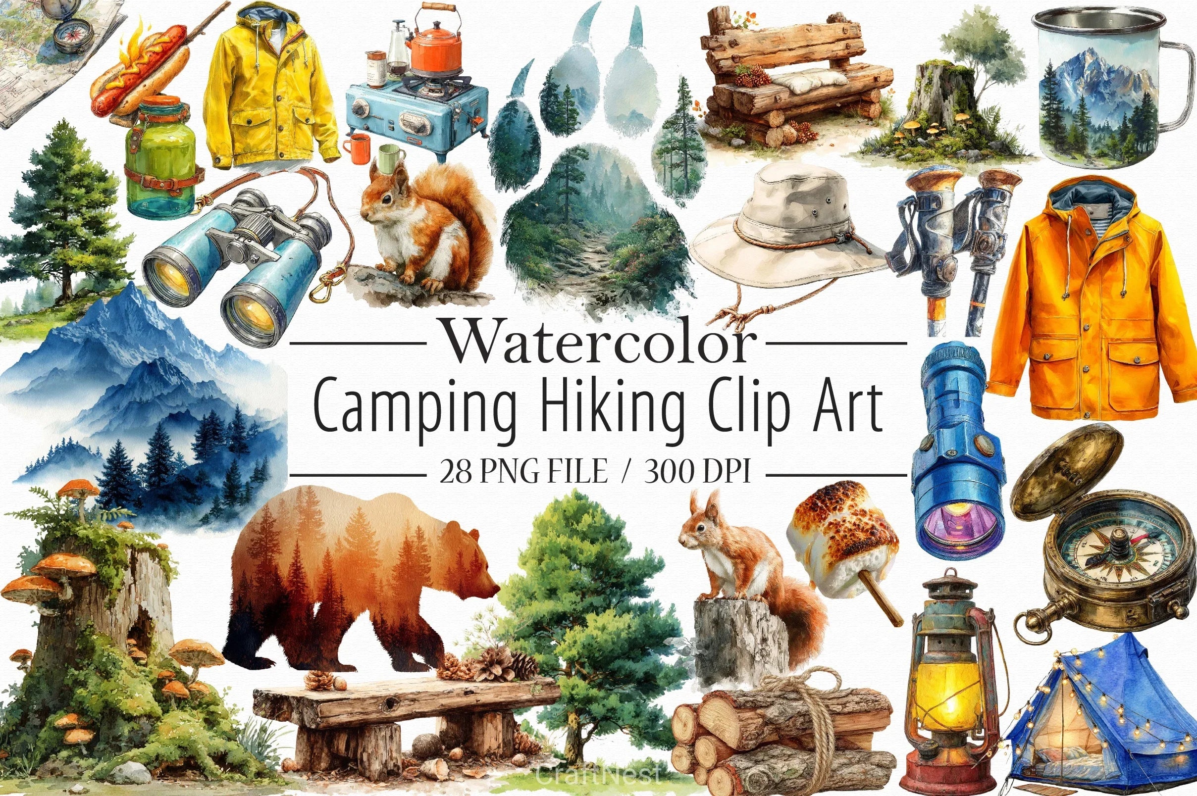 Camping Hiking Clipart Bundle