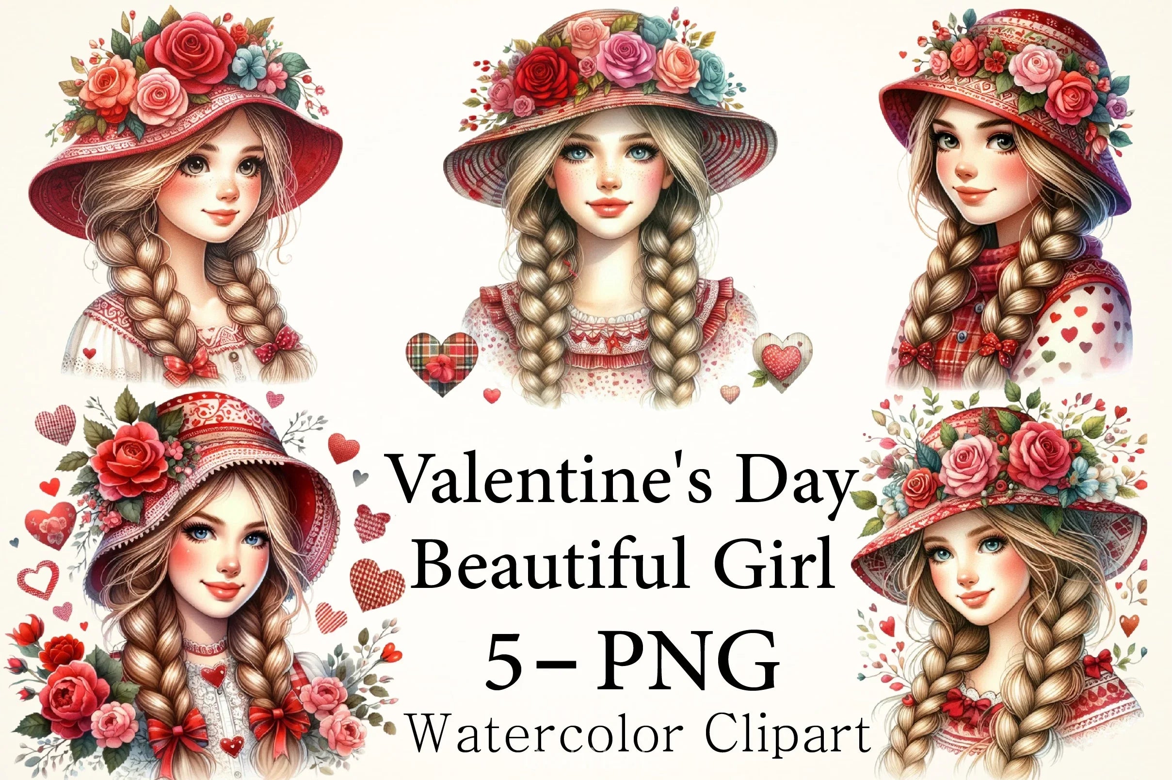 Valentine's Day Girl Clipart Bundle