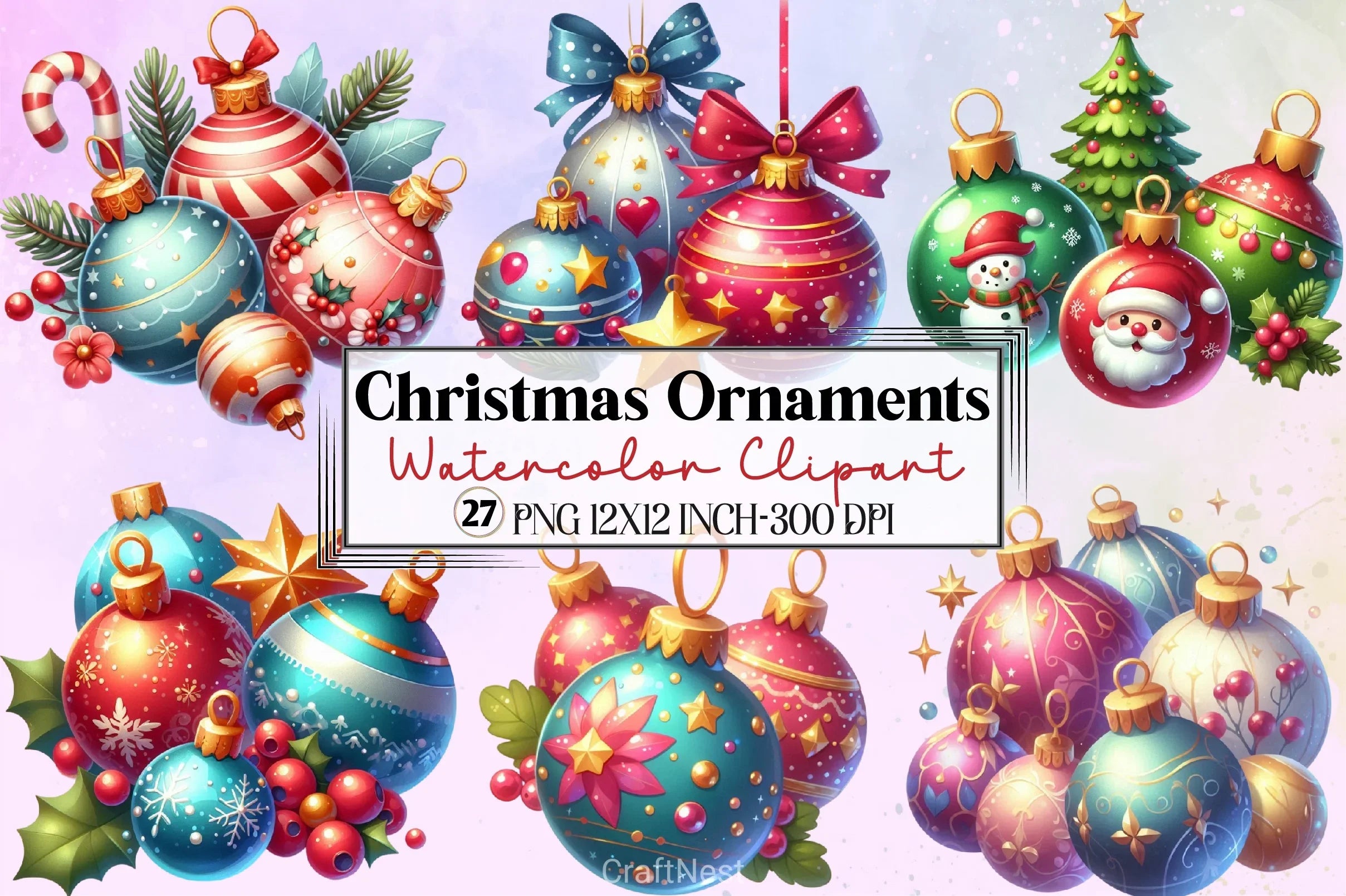 Christmas Ornaments Clipart Bundle