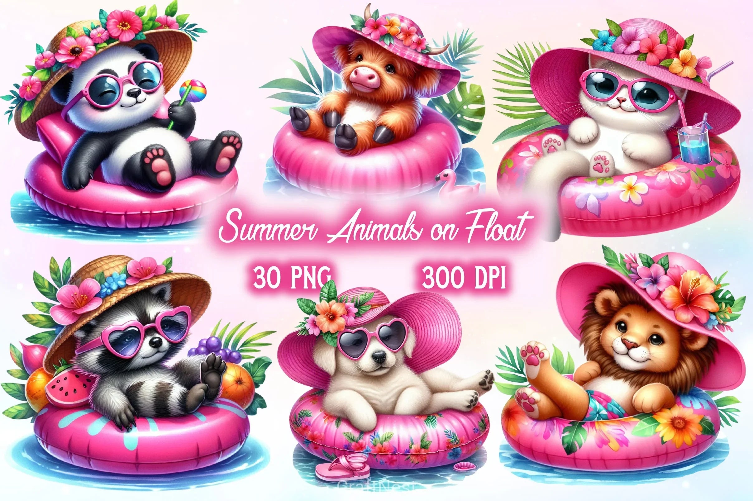 Summer Animals On Float Clipart Bundle 2