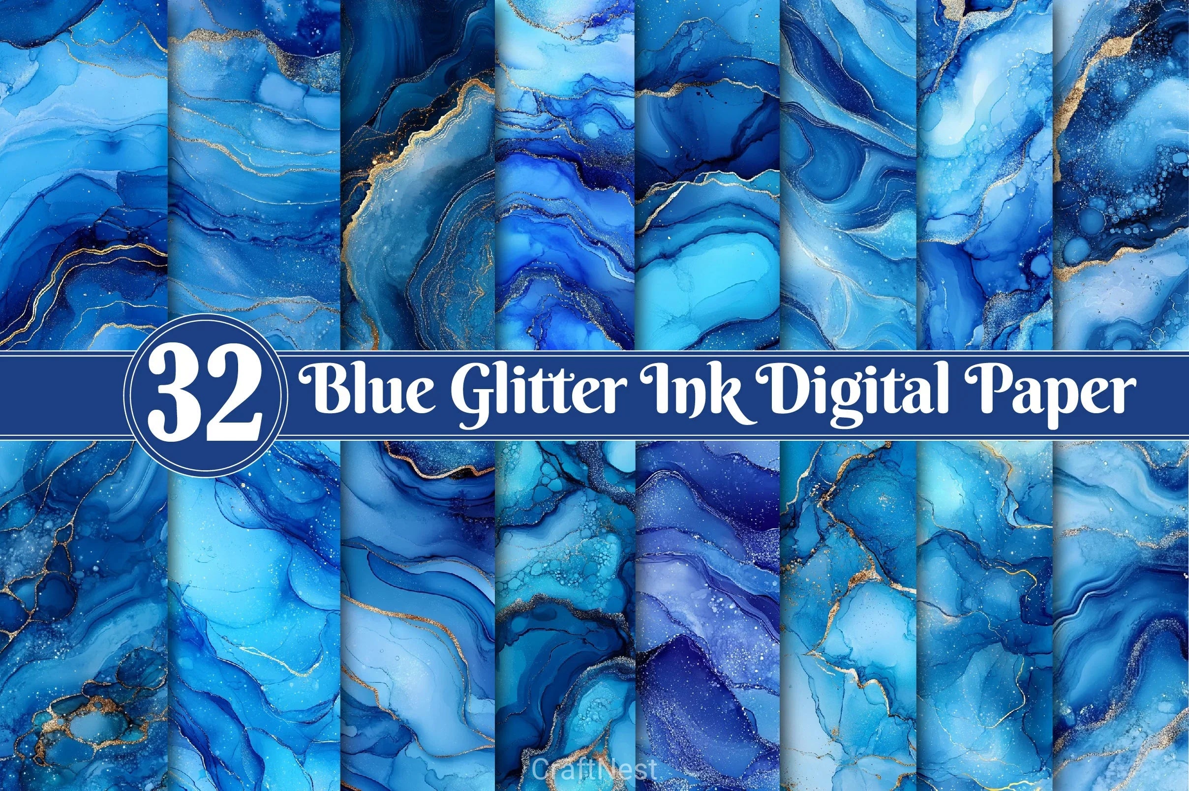 Blue Glitter Ink Digital Paper