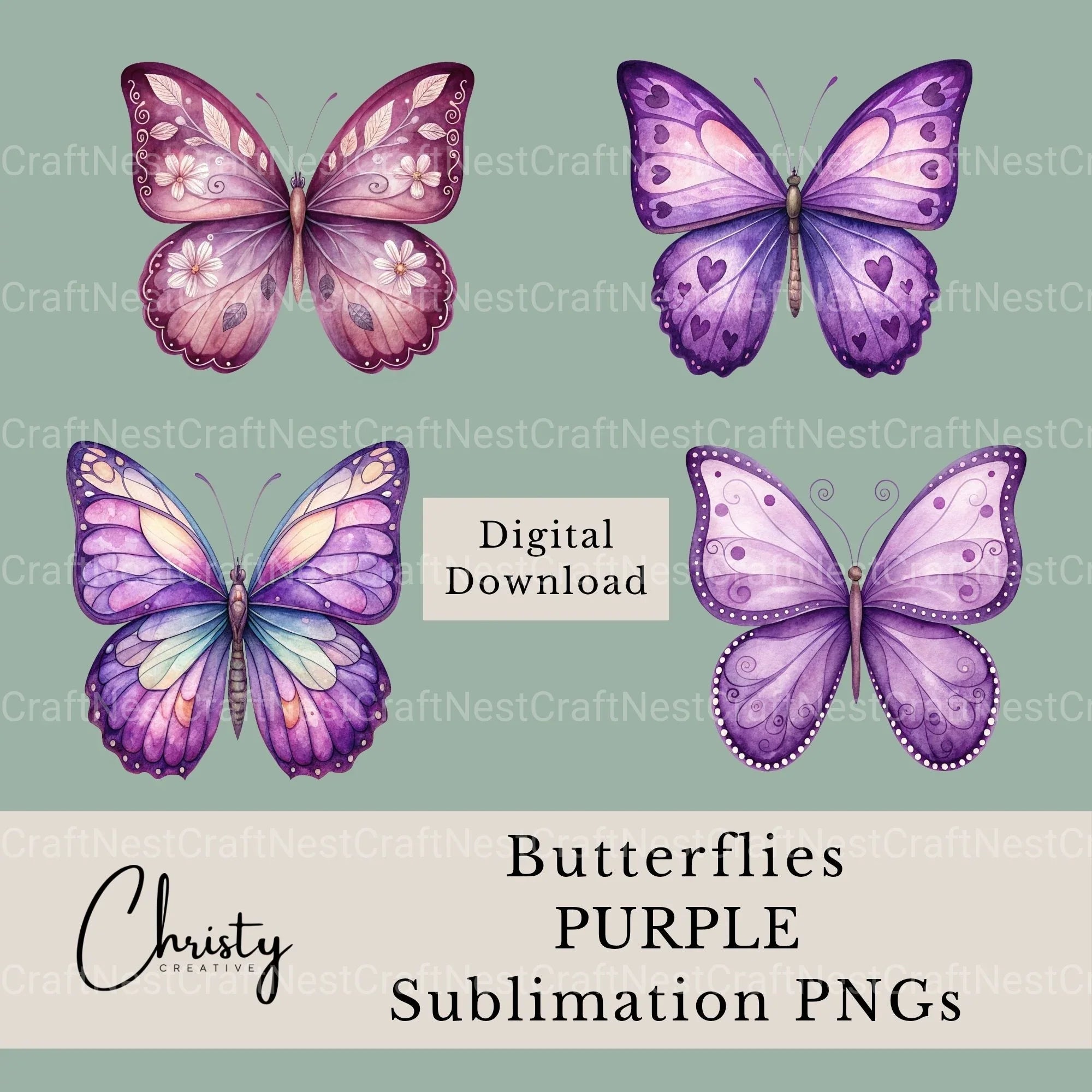 Purple Butterflies Clipart Bundle