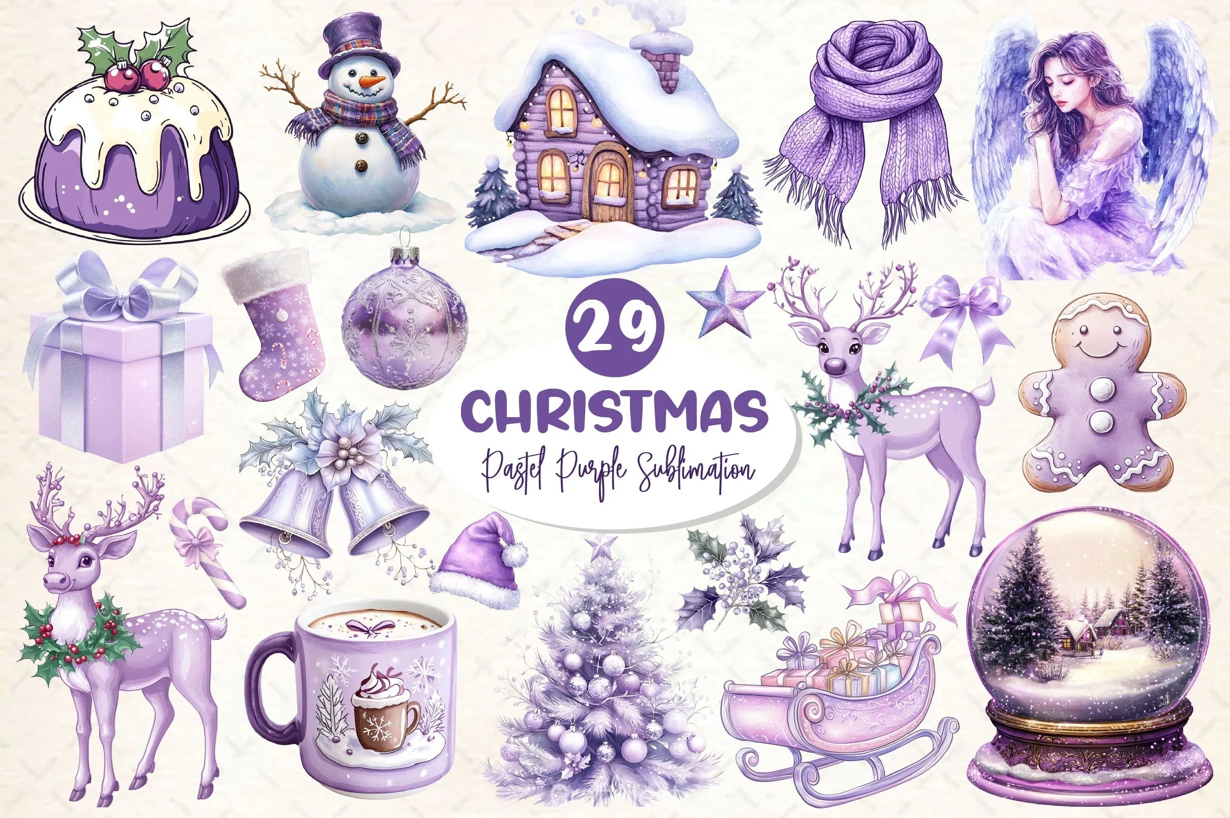 Pastel Purple Christmas Clipart Bundle