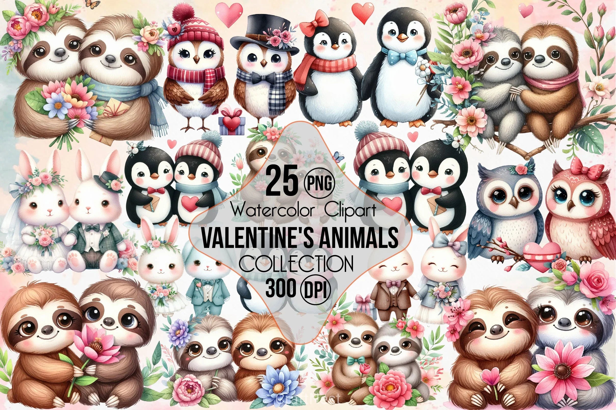 Valentine Animals Clipart Bundle