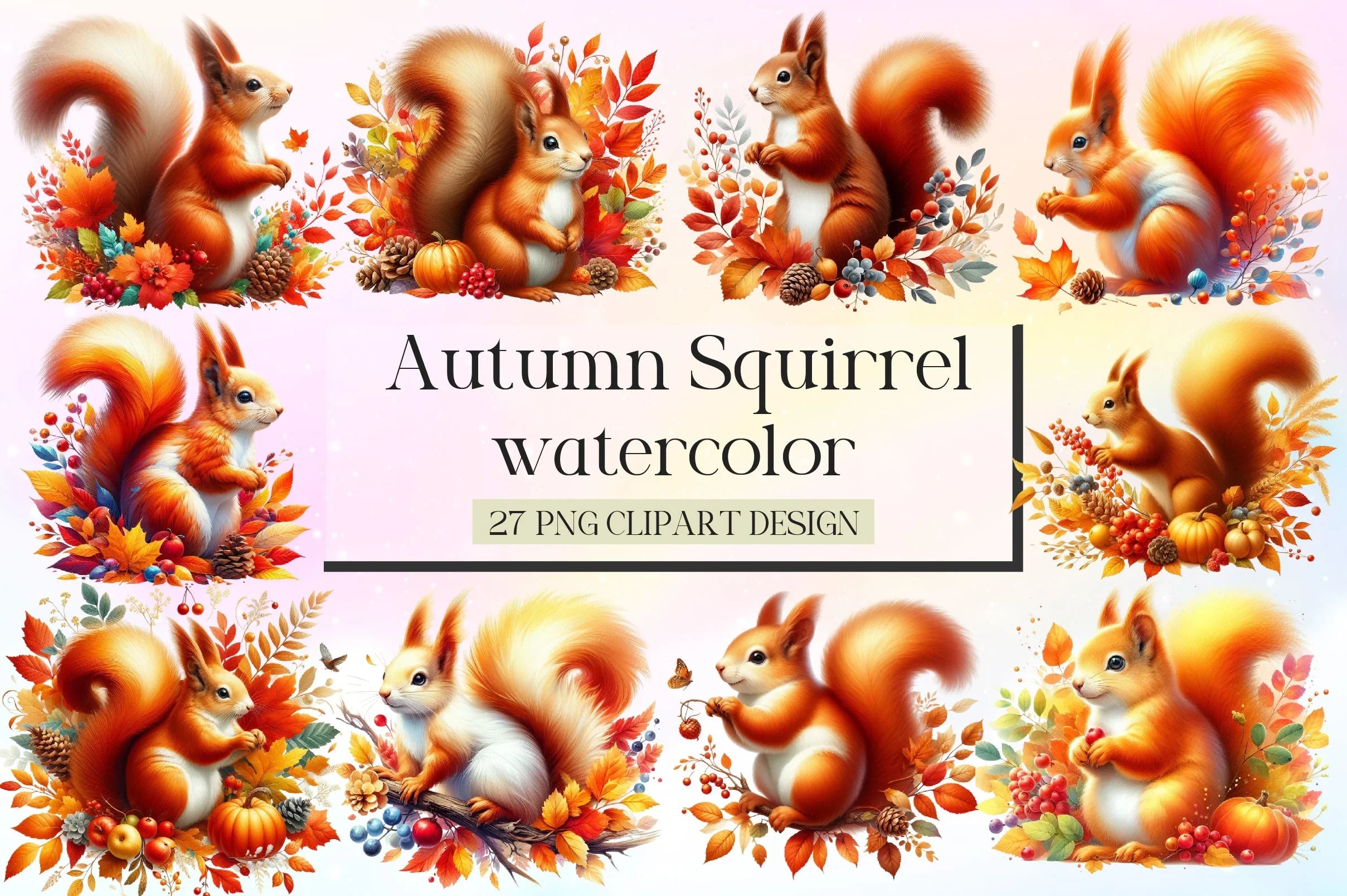 Autumn Squirrel Clipart Bundle