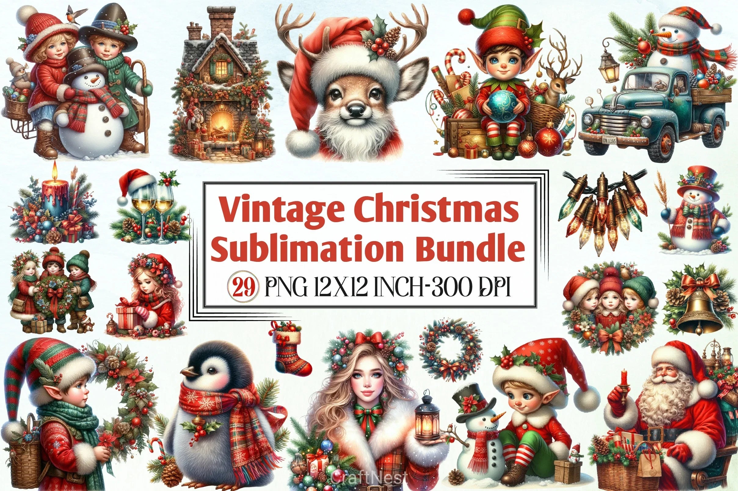 Vintage Christmas Clipart Bundle