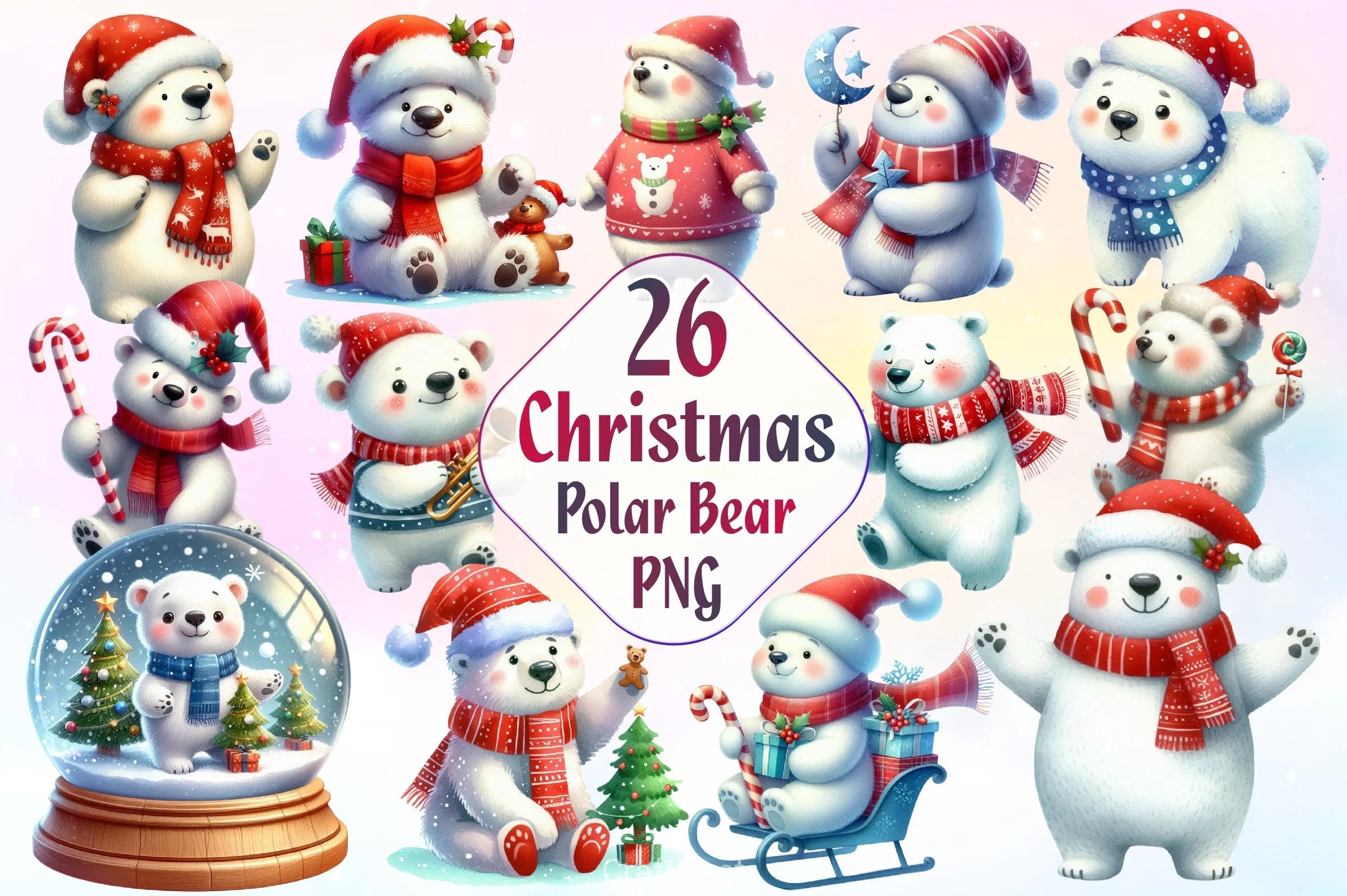 Christmas Polar Bear Clipart Bundle