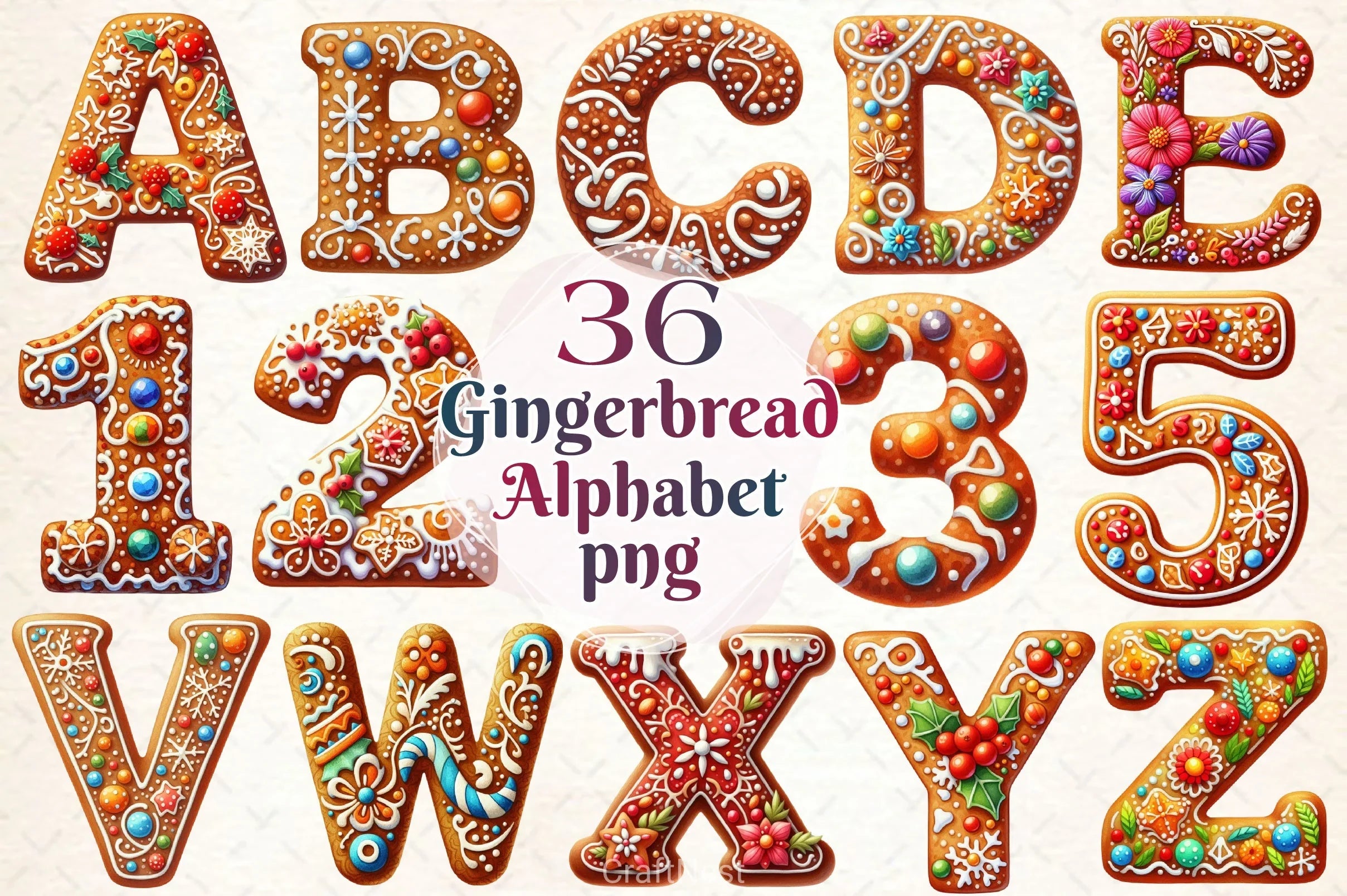 Christmas Gingerbread Cookie Alphabet Clipart Bundle