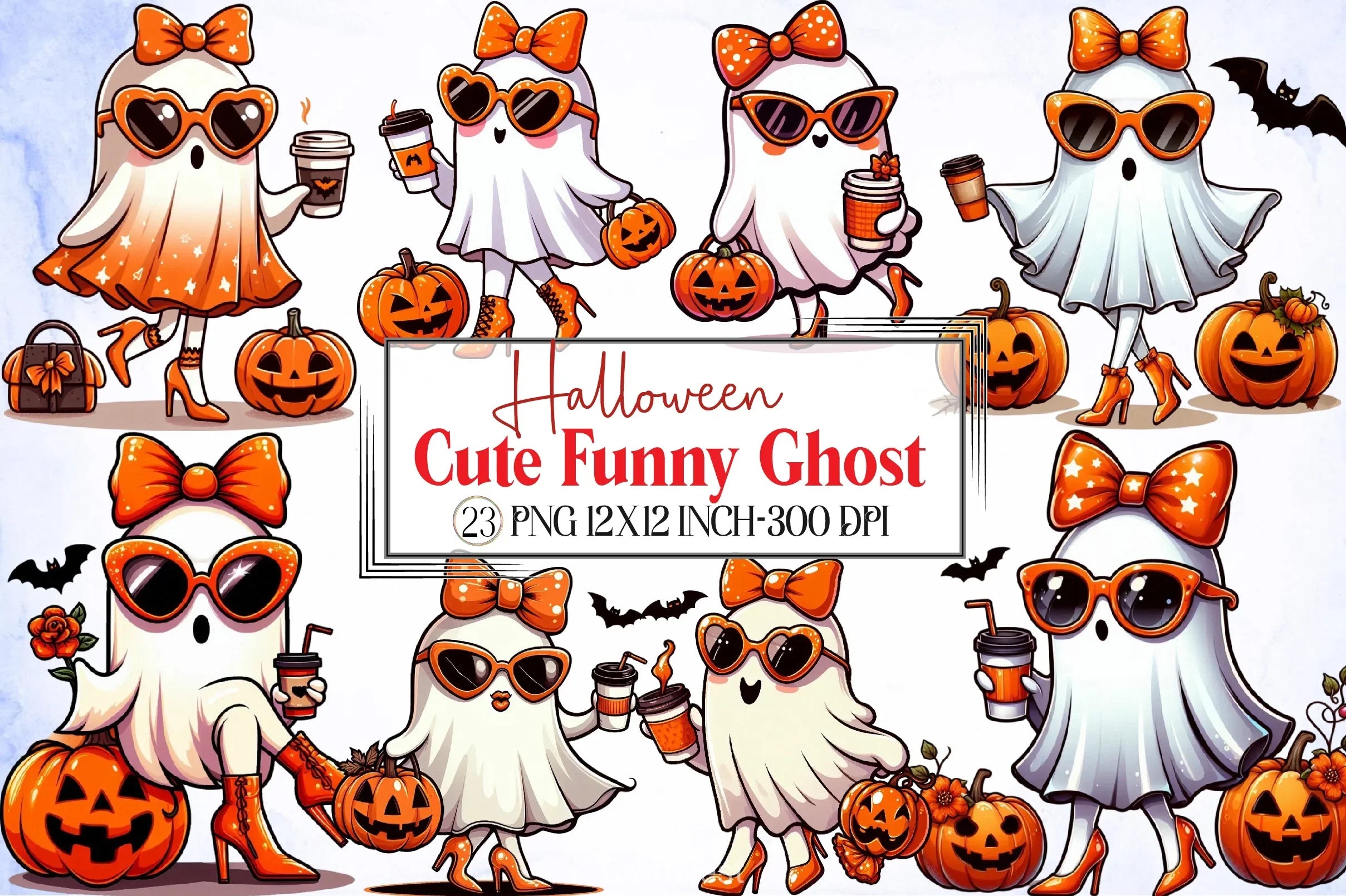 Cute Ghost Halloween Clipart Bundle