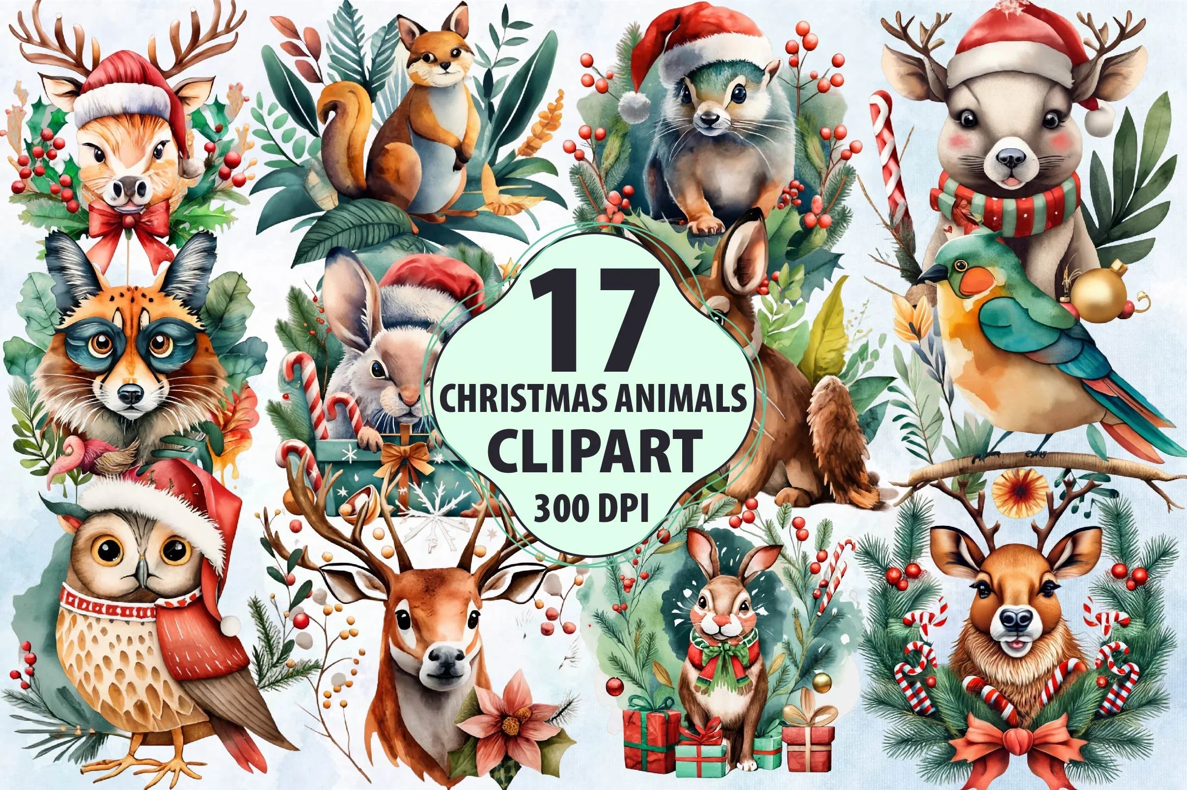 Christmas Animals Clipart Bundle