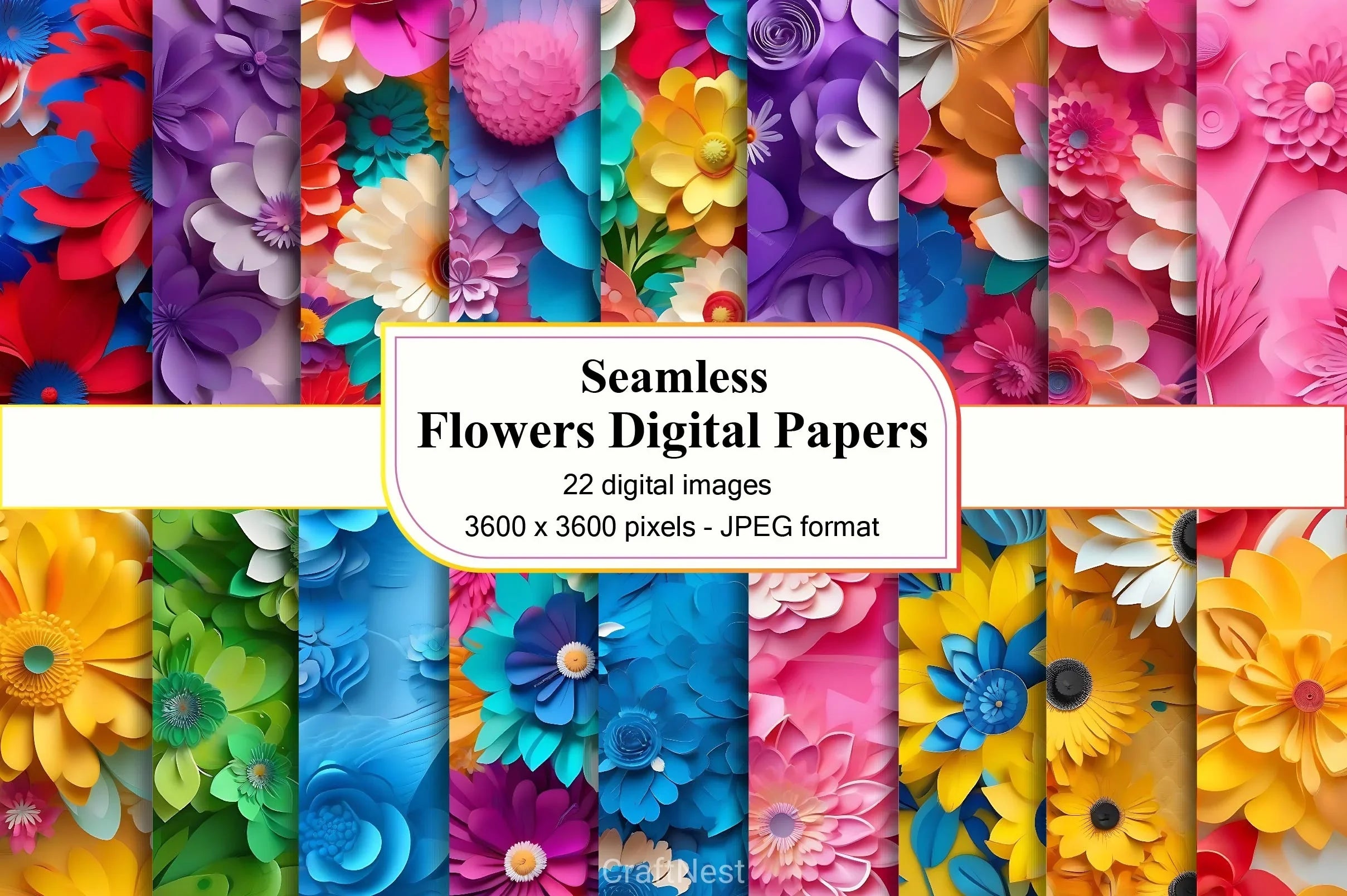 3D Flowers Digital Papers