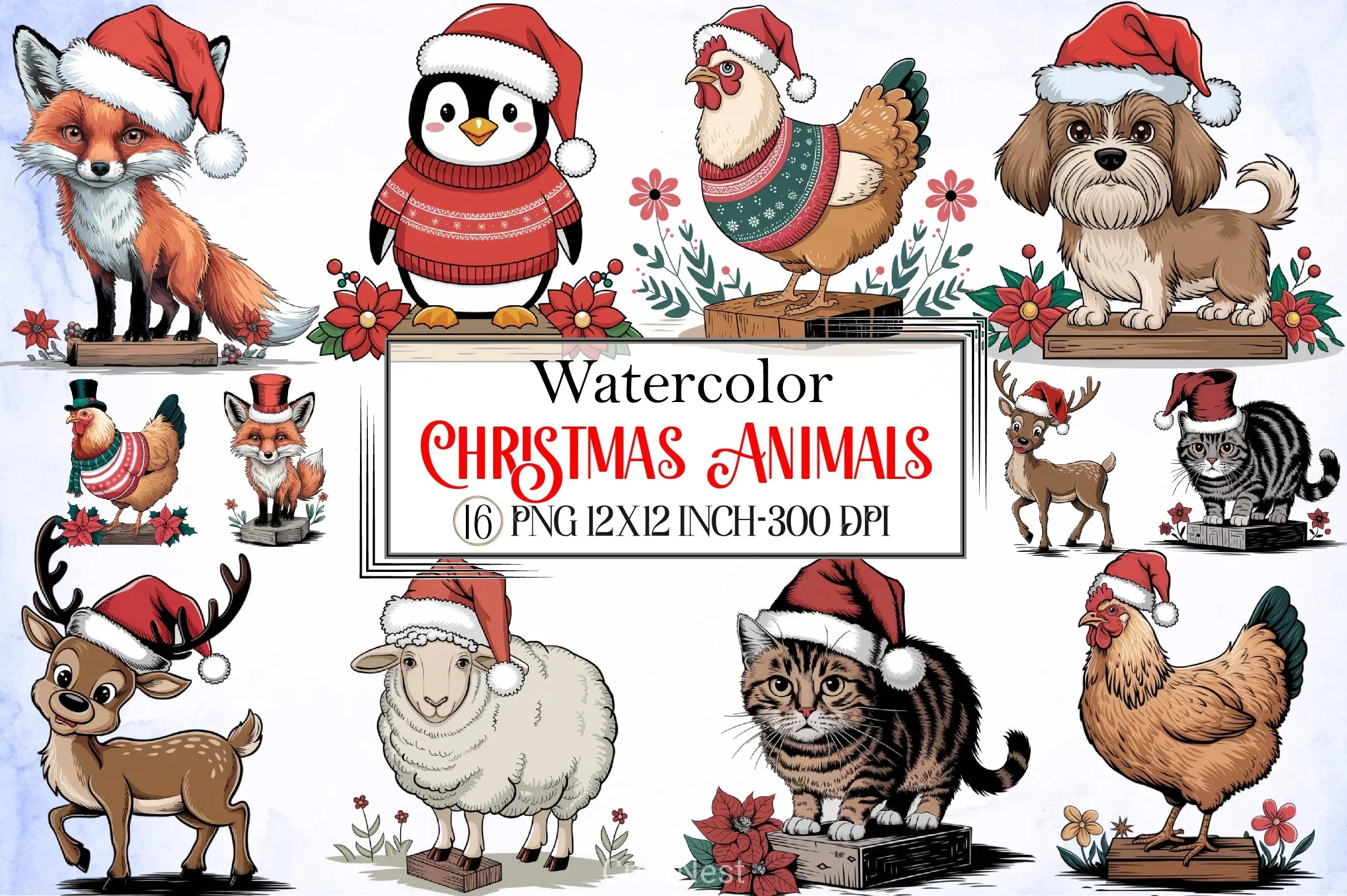 Christmas Animals Clipart Bundle