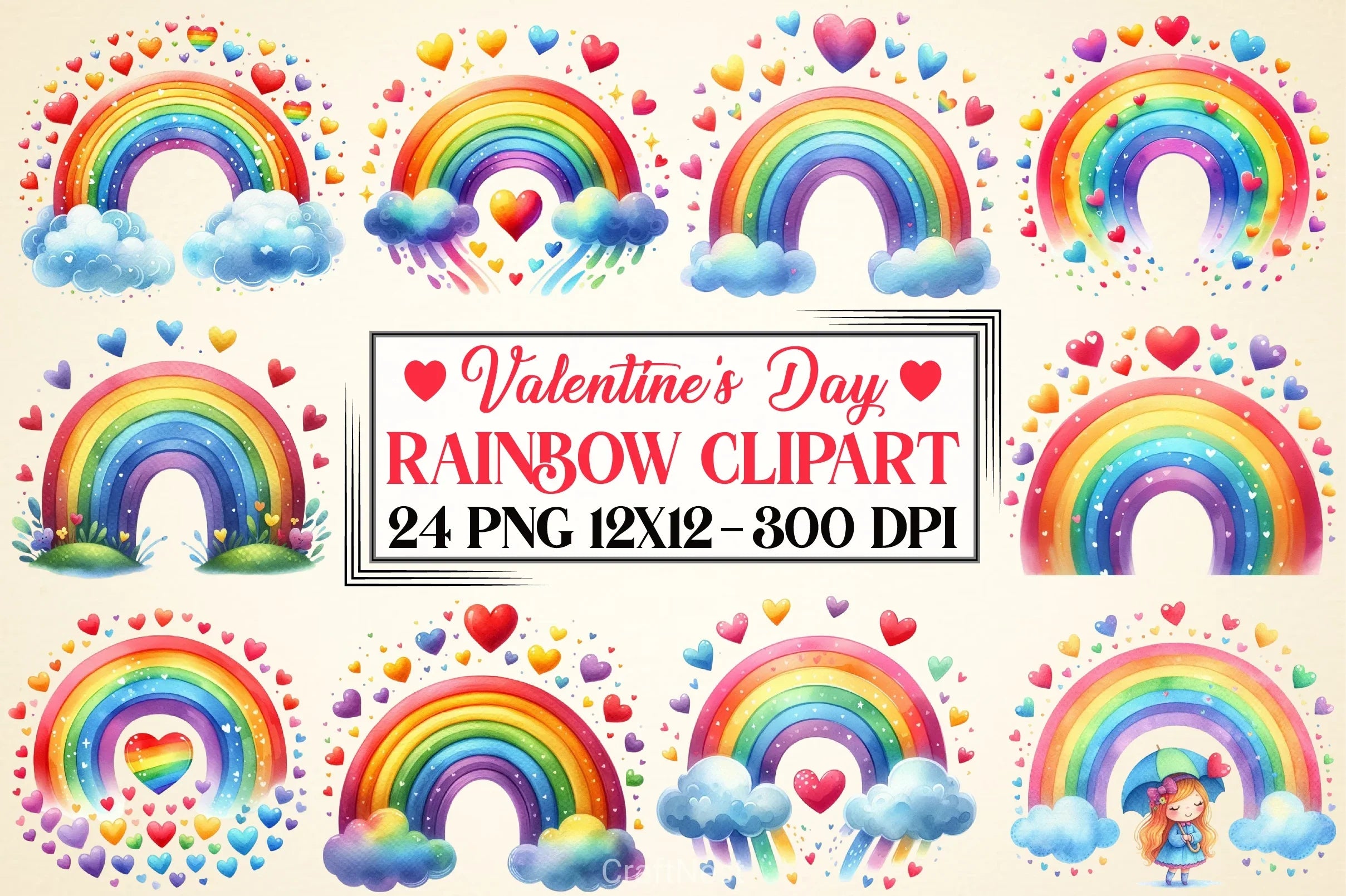 Valentine's Day Rainbow Clipart Bundle