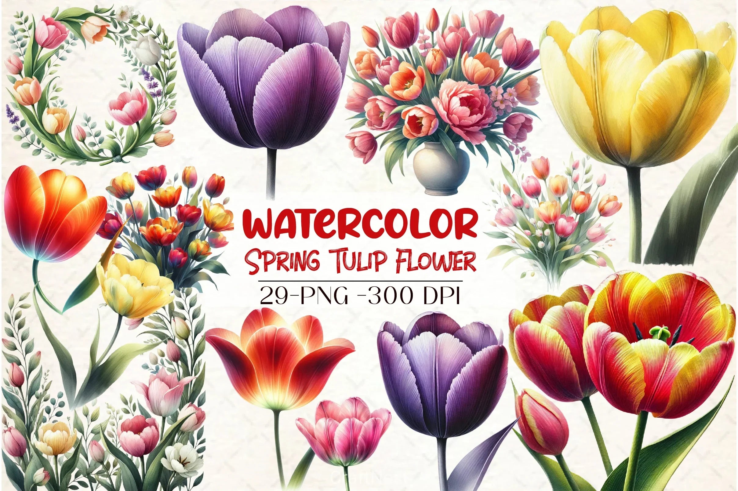 Spring Tulip Clipart Bundle
