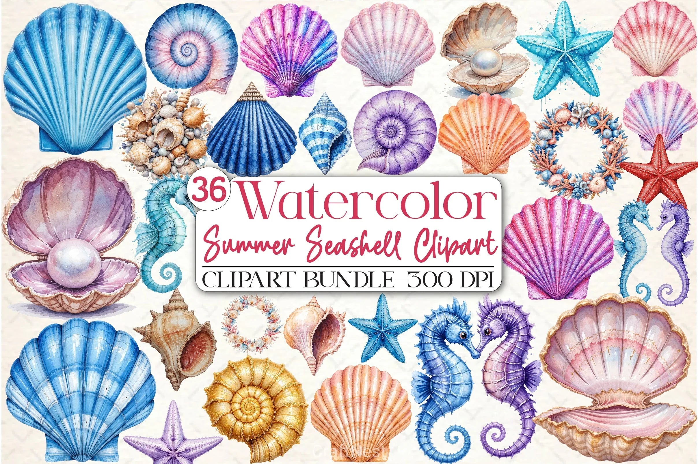 Summer Seashell Clipart Bundle