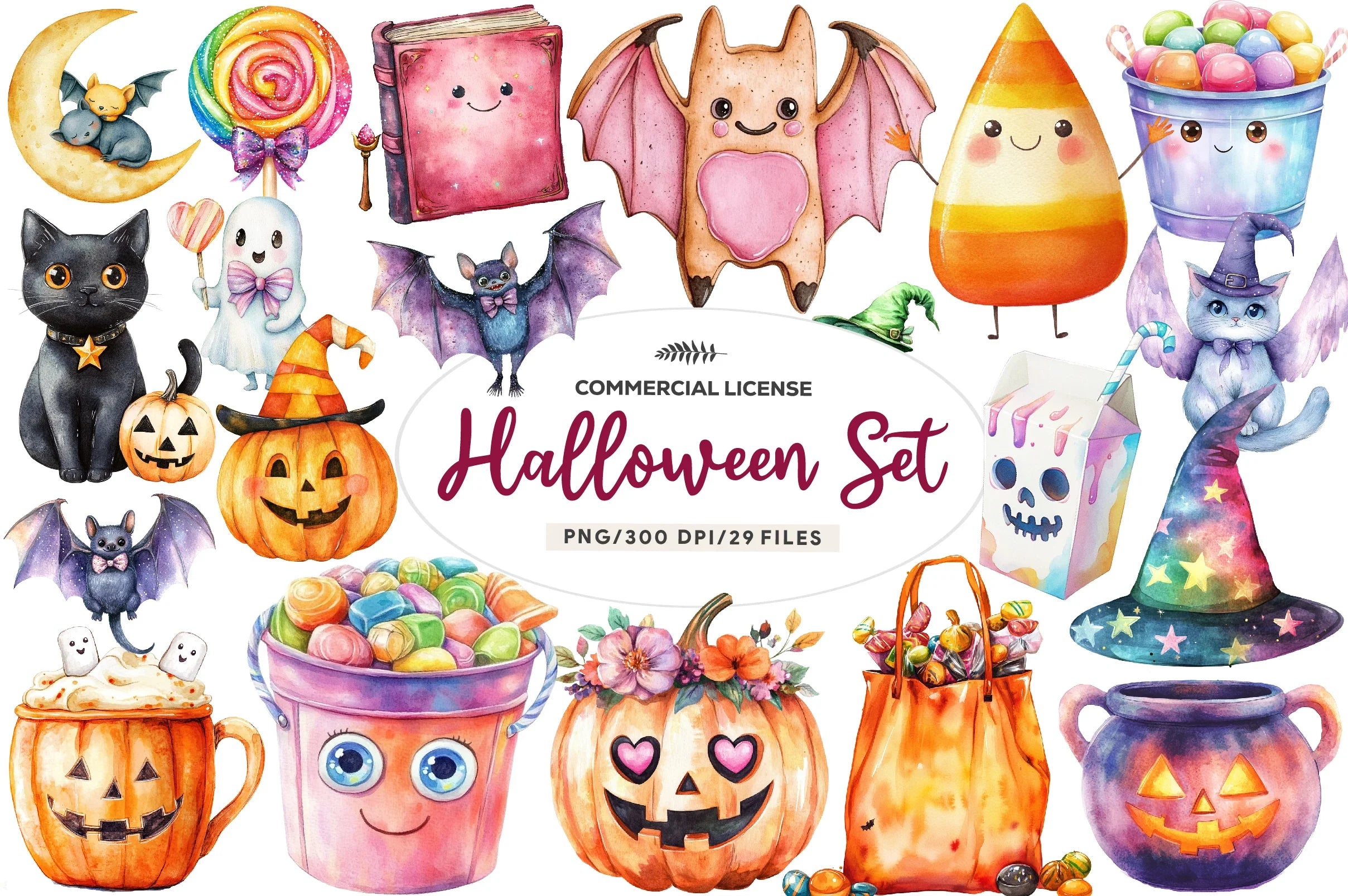 Cute Halloween Set Clipart Bundle