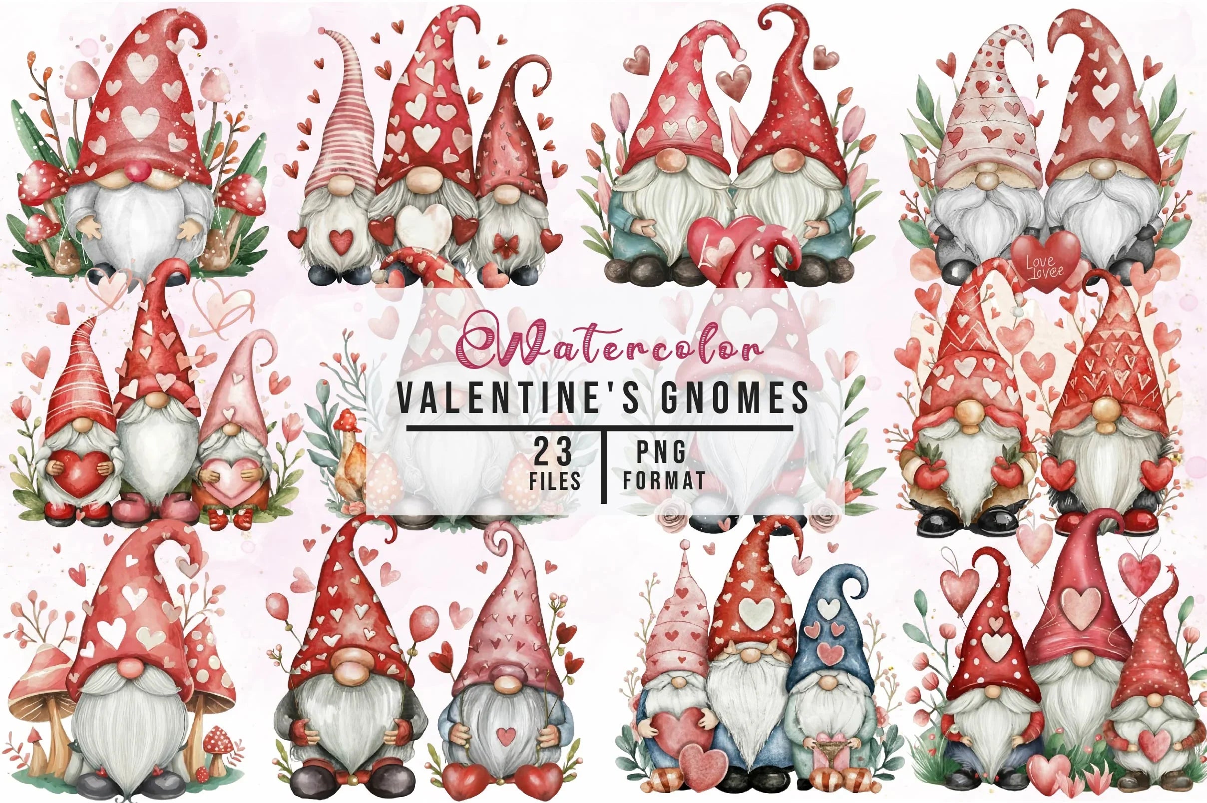Cute Valentine's Gnomes Clipart Bundle